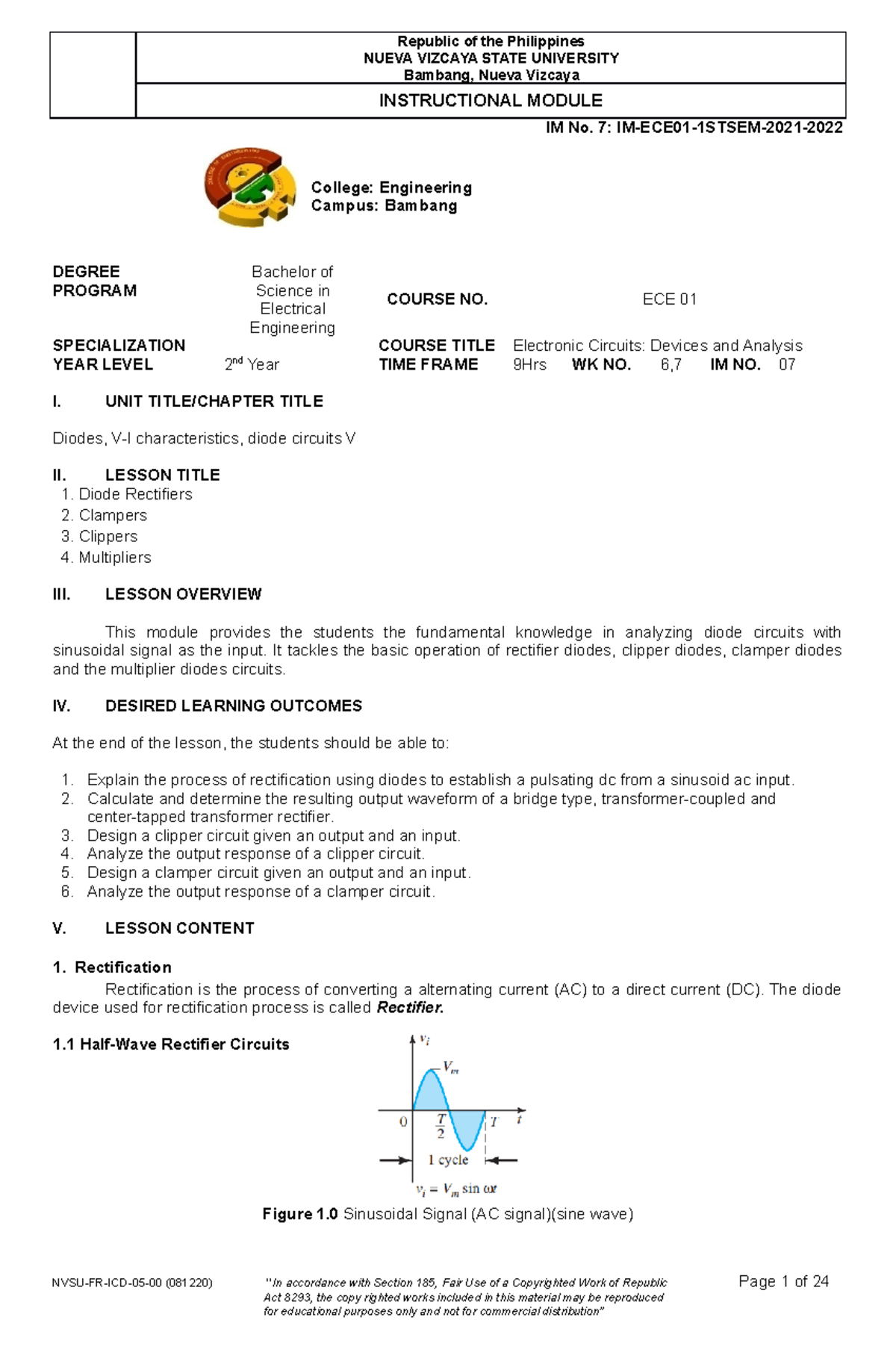 IM7-ELX 2 BSEE 2A - Lessons, Lectures and some Exercises - NUEVA ...