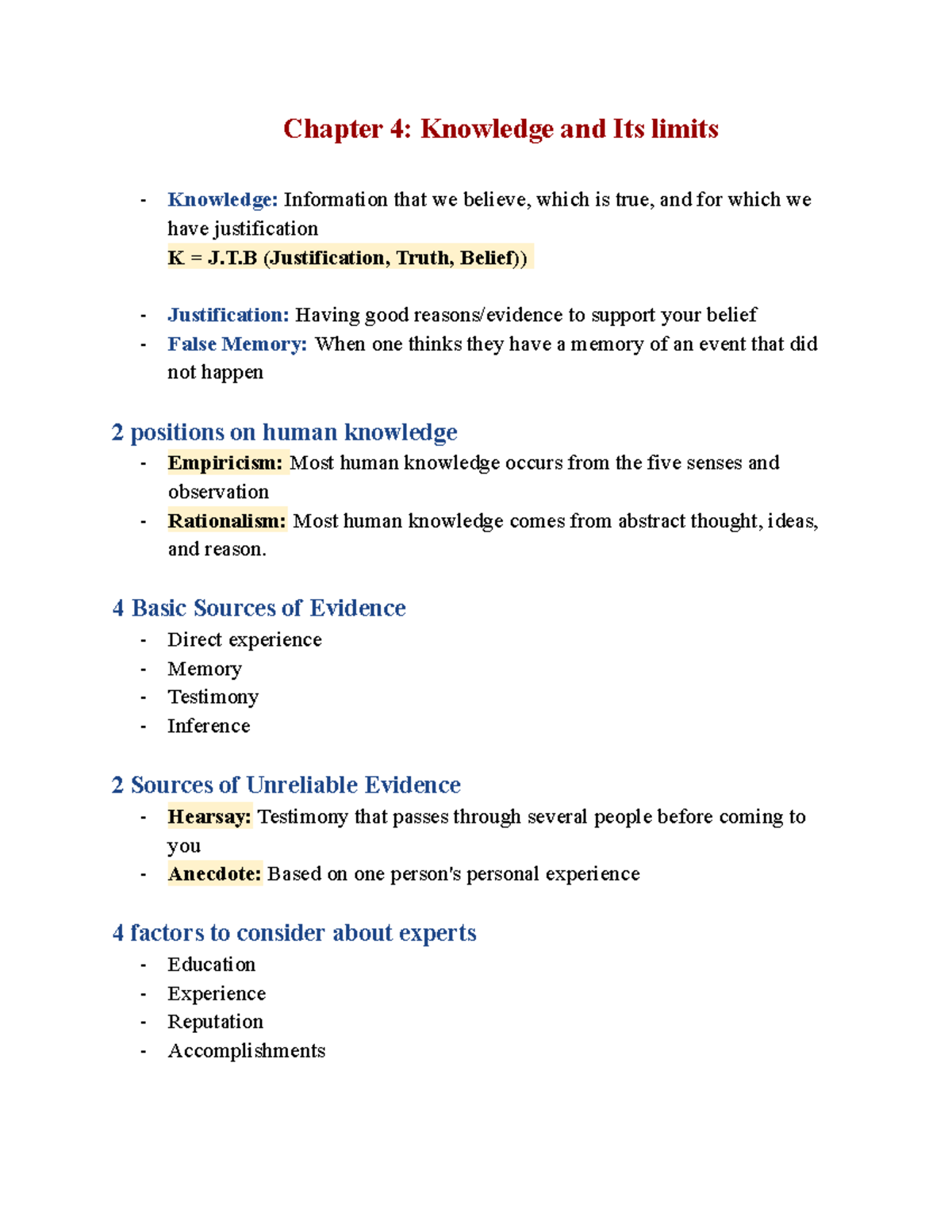 Chapter 4 - Knowledge and its limits - Chapter 4: Knowledge and Its limits Knowledge ...