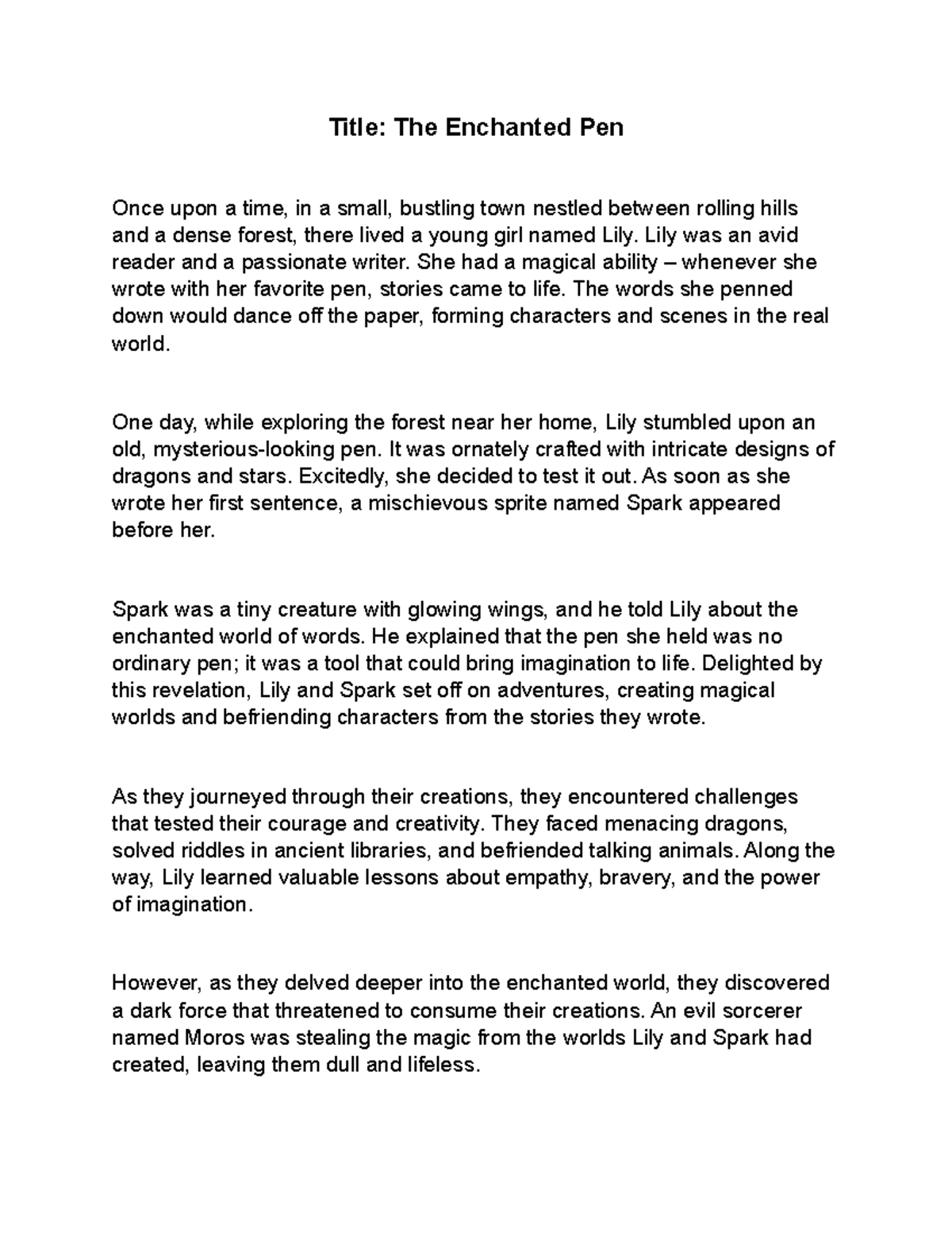 Enchanted PEN - STORY ASSIGNMENT - Title: The Enchanted Pen Once upon a ...