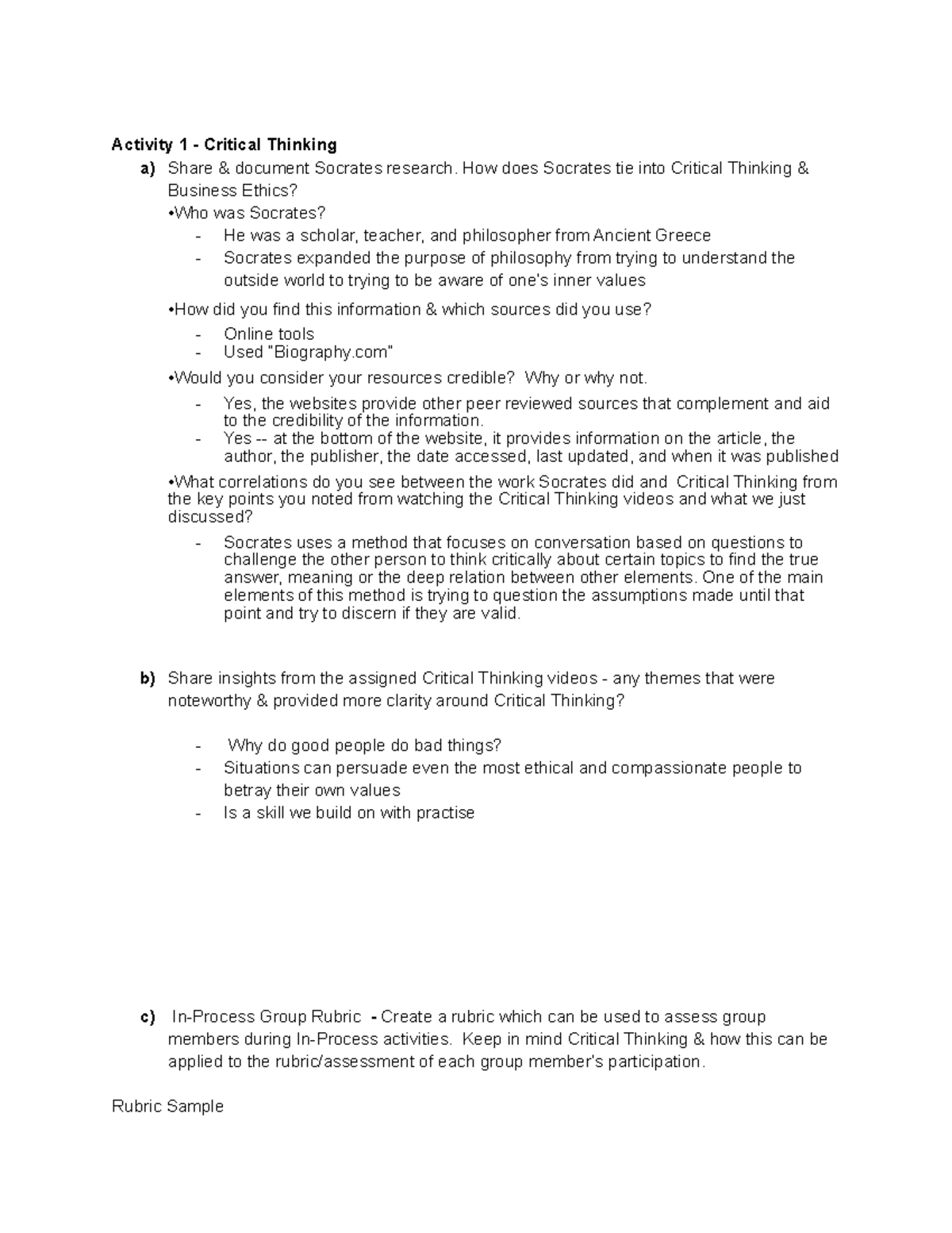 Group 4 - Week 3 In-Process Activity - Activity 1 - Critical Thinking a ...