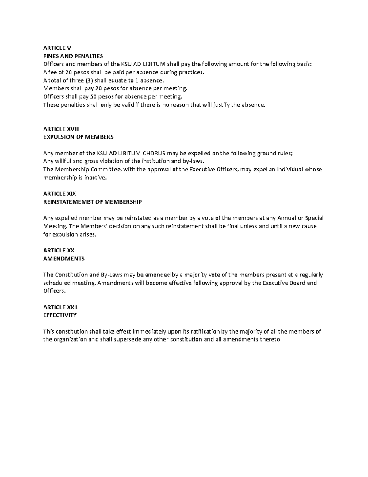 KSU Ad Libitum Chorus - Practice material for English - ARTICLE V FINES ...