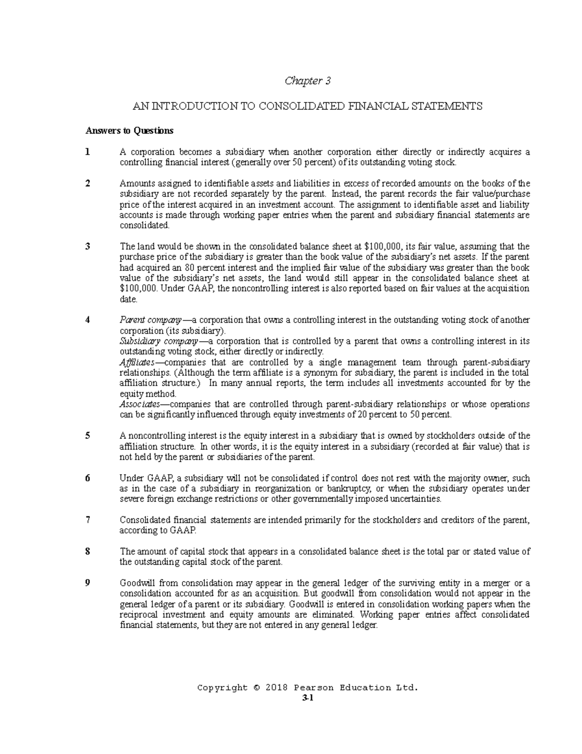 Pdfcoffee - Advance Accounting - Chapter 3 AN INTRODUCTION TO CONSOLIDATED FINANCIAL STATEMENTS ...