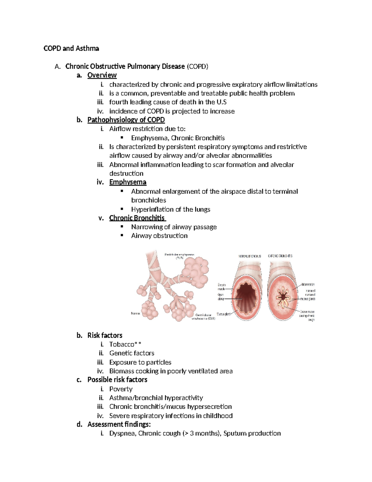 COPD and Asthma study guide - COPD and Asthma A. Chronic Obstructive ...