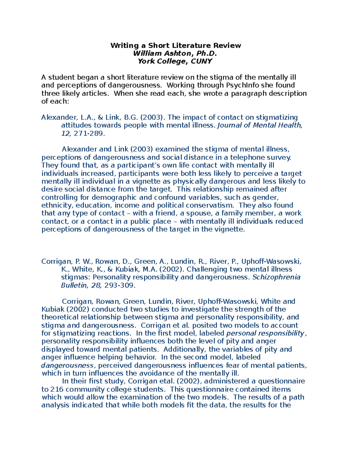 Lit Review Walkthrough - Writing a Short Literature Review William ...