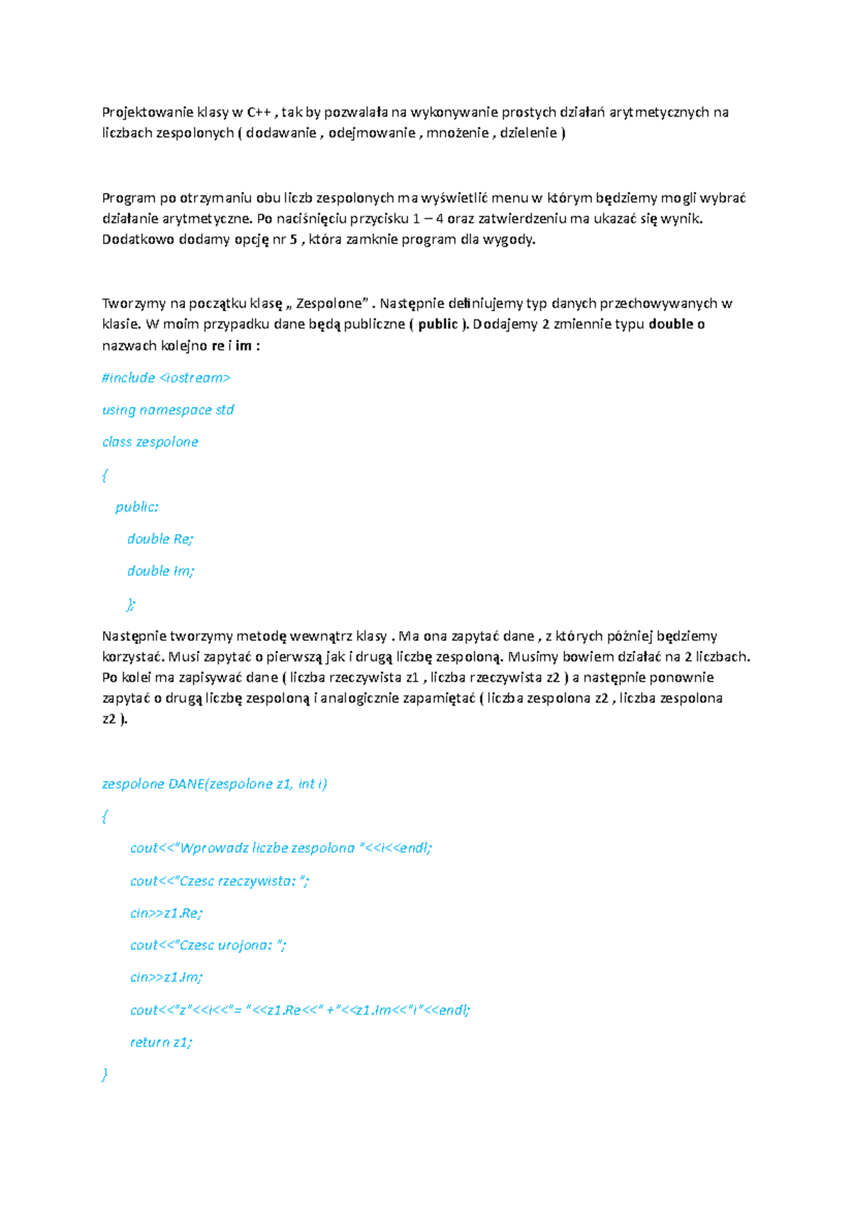 Projektowanie klasy w C - Po naciśnięciu przycisku 1 – 4 oraz ...