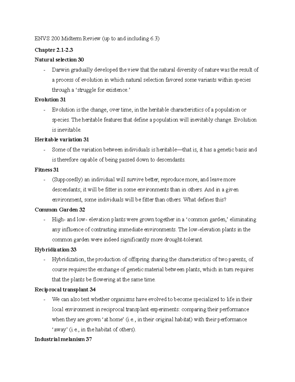 ENVS 200 Midterm Review - ENVS 200 Midterm Review (up to and including 6) Chapter 2-2. Natural ...