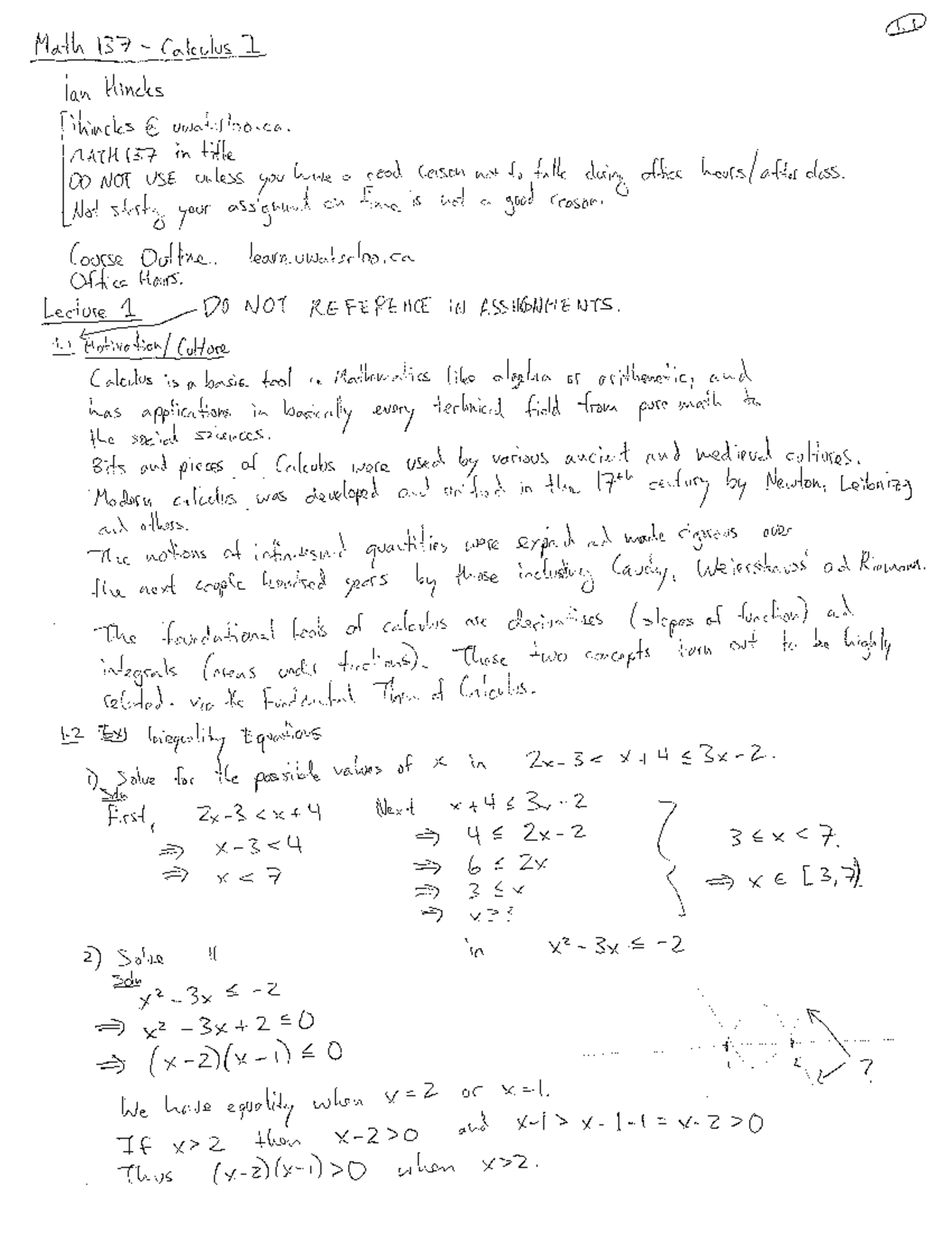 Lecture 1 - Math 137 - Studocu