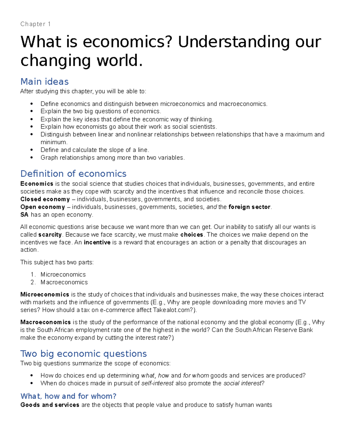 Chapter 1 - What is economics? Understanding our changing world - Main ...