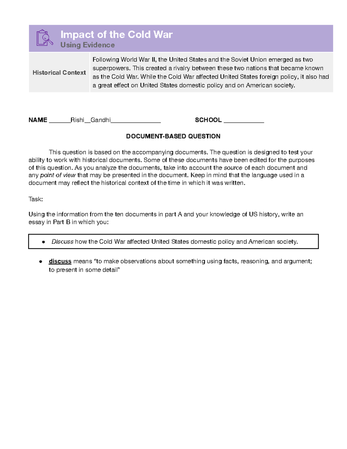 Copy of Copy of Unit 9 Using Evidence DBQ Impact of Cold War 3 - Impact ...
