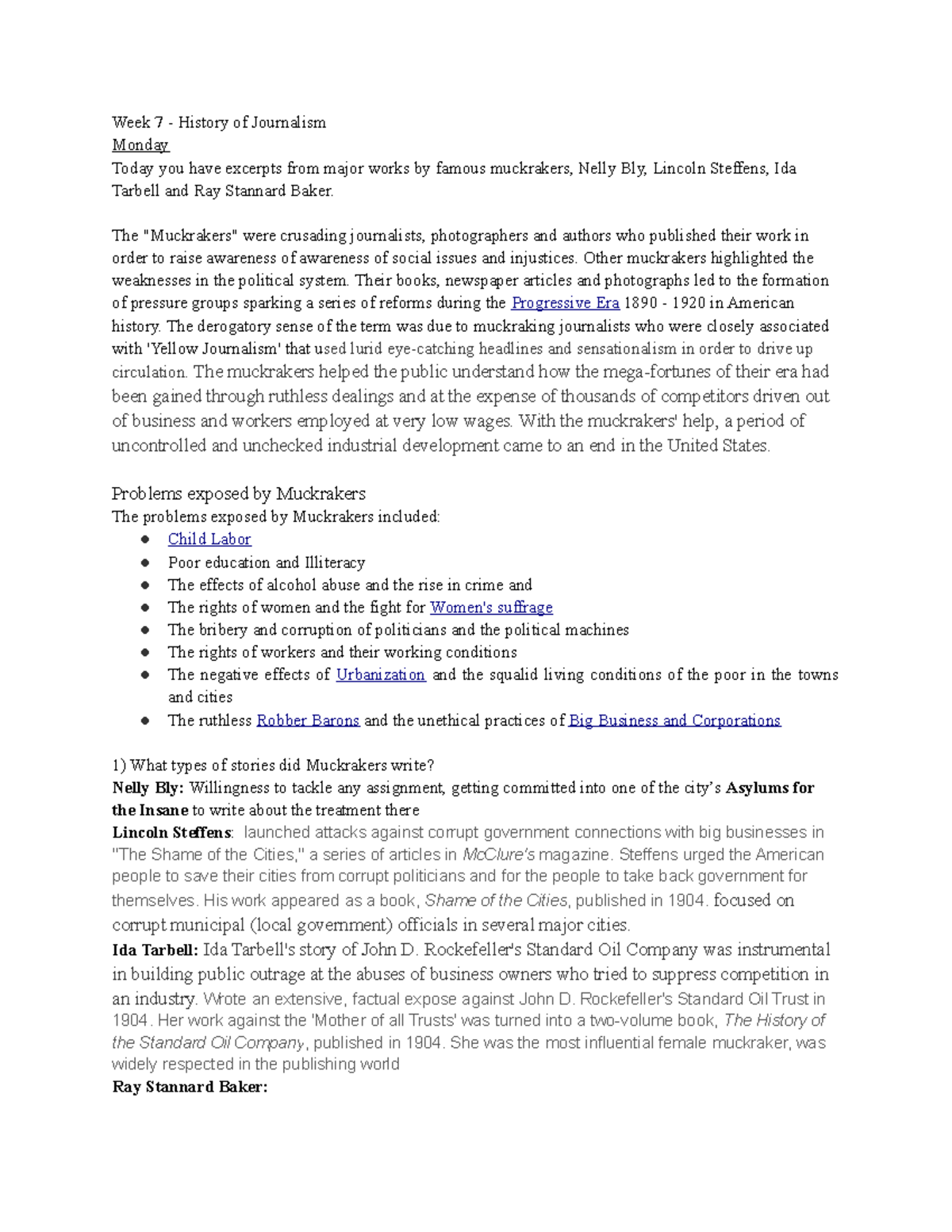 History of Journalism - Week 7 - Week 7 History of Journalism Monday ...