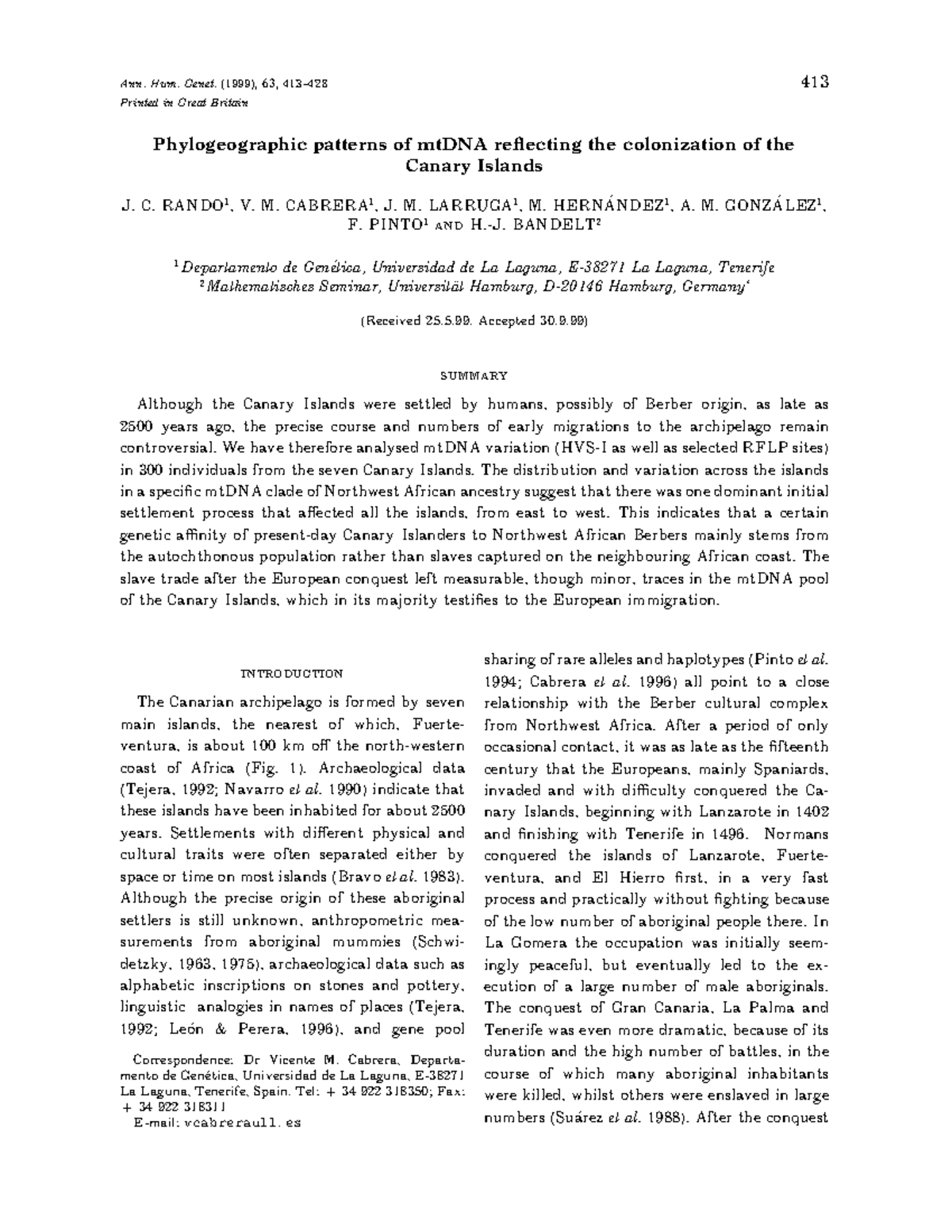Phylogeographic patterns of mt DNA reflec - Ann. Hum. Genet. (1999), 63 ...