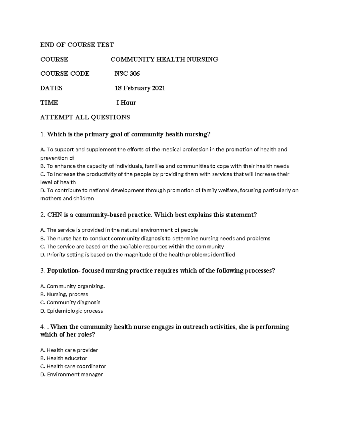 END OF Course TEST CHN 2021 - END OF COURSE TEST COURSE COMMUNITY ...