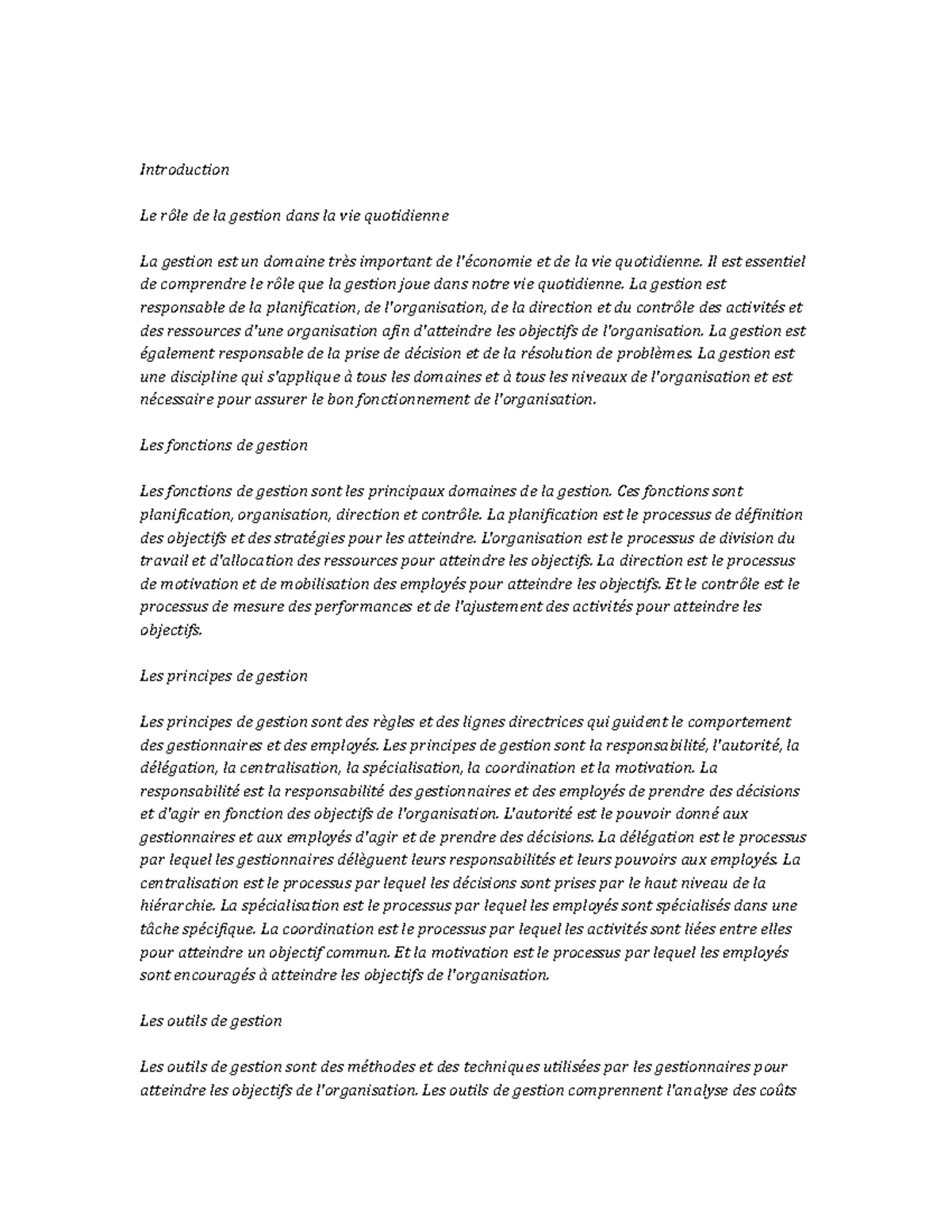 Management Study Notes - Introduction Le rôle de la gestion dans la vie ...