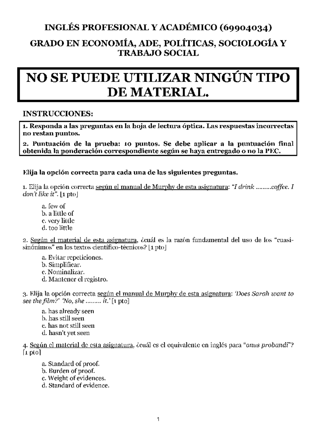 Examen 2017, preguntas - Inglés Profesional y Académico - Studocu