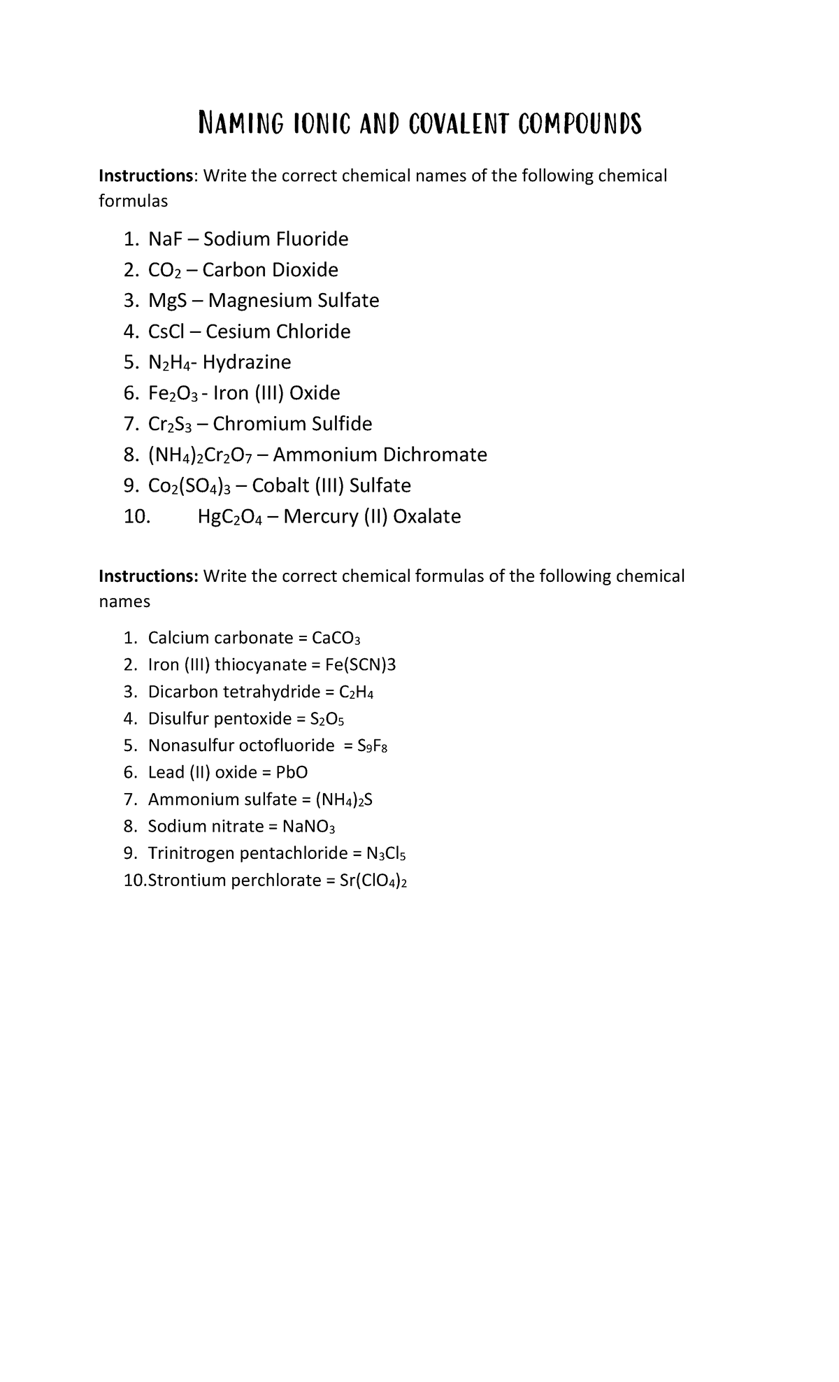 Practice Naming Compounds - Copy - Naming ionic and covalent compounds ...