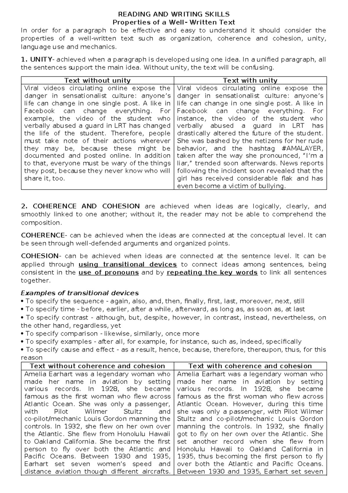PROPERTIES OF TEXT - READING AND WRITING SKILLS Properties of a Well ...