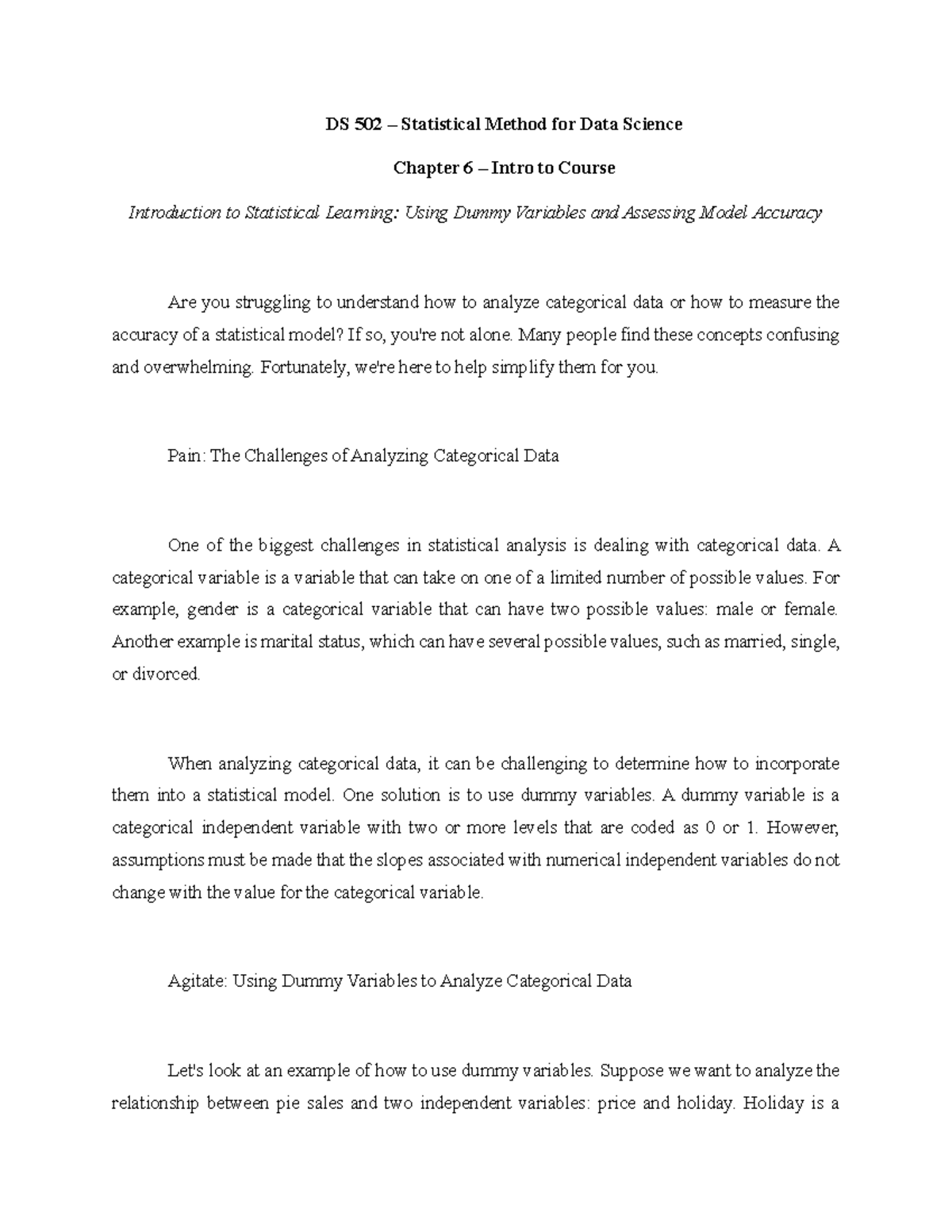 DS 502 - Summary Chapter 6 - Intro to Statistical Learning - DS 502 – Statistical Method for ...