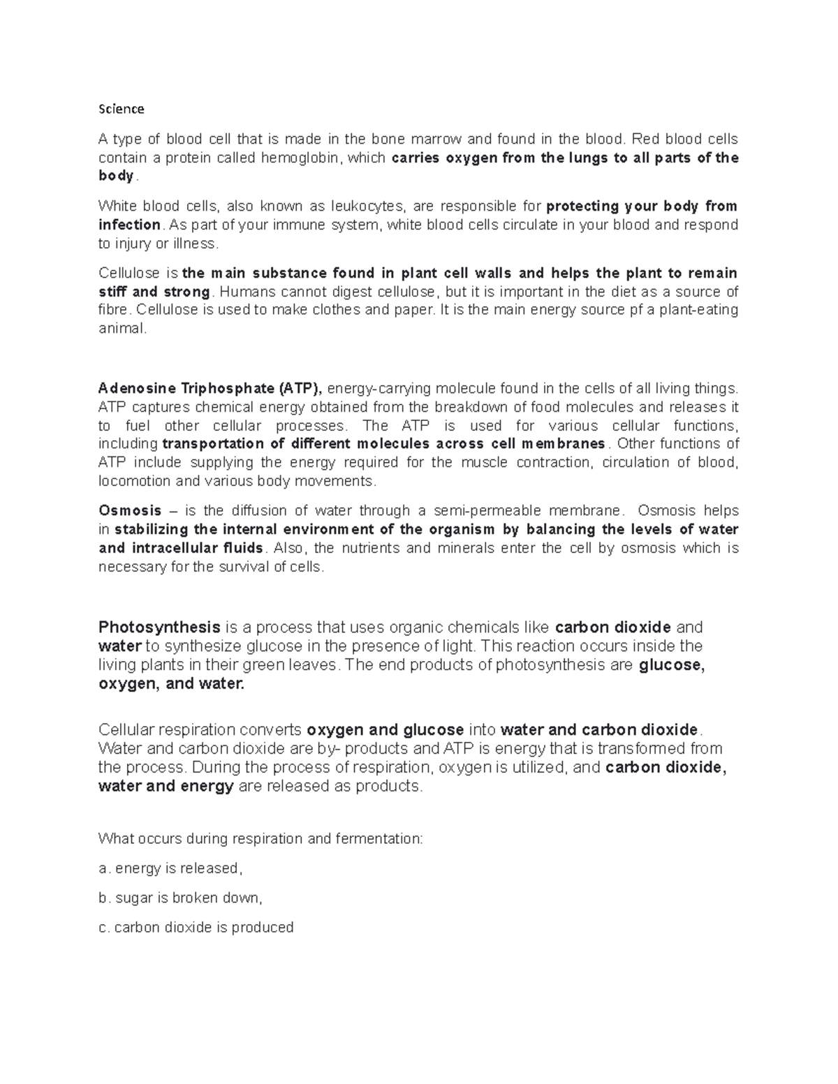 Science Notes - Science A type of blood cell that is made in the bone ...