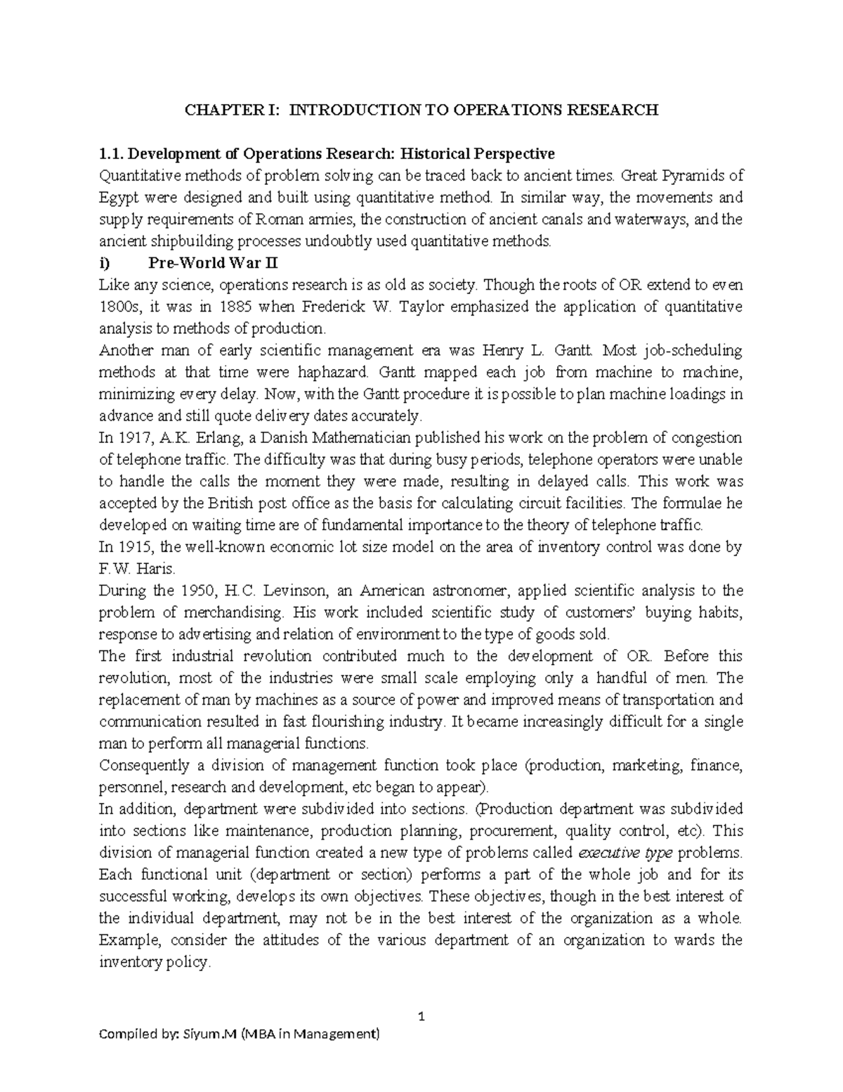 Chapter I revised - CHAPTER I: INTRODUCTION TO OPERATIONS RESEARCH 1 ...