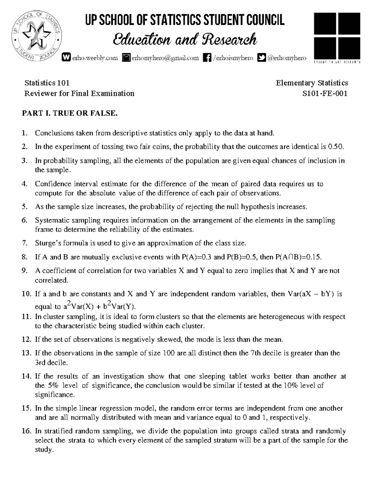 S101-fe-001 - Elementary Stat Reviewer - Introduction to Statistics ...