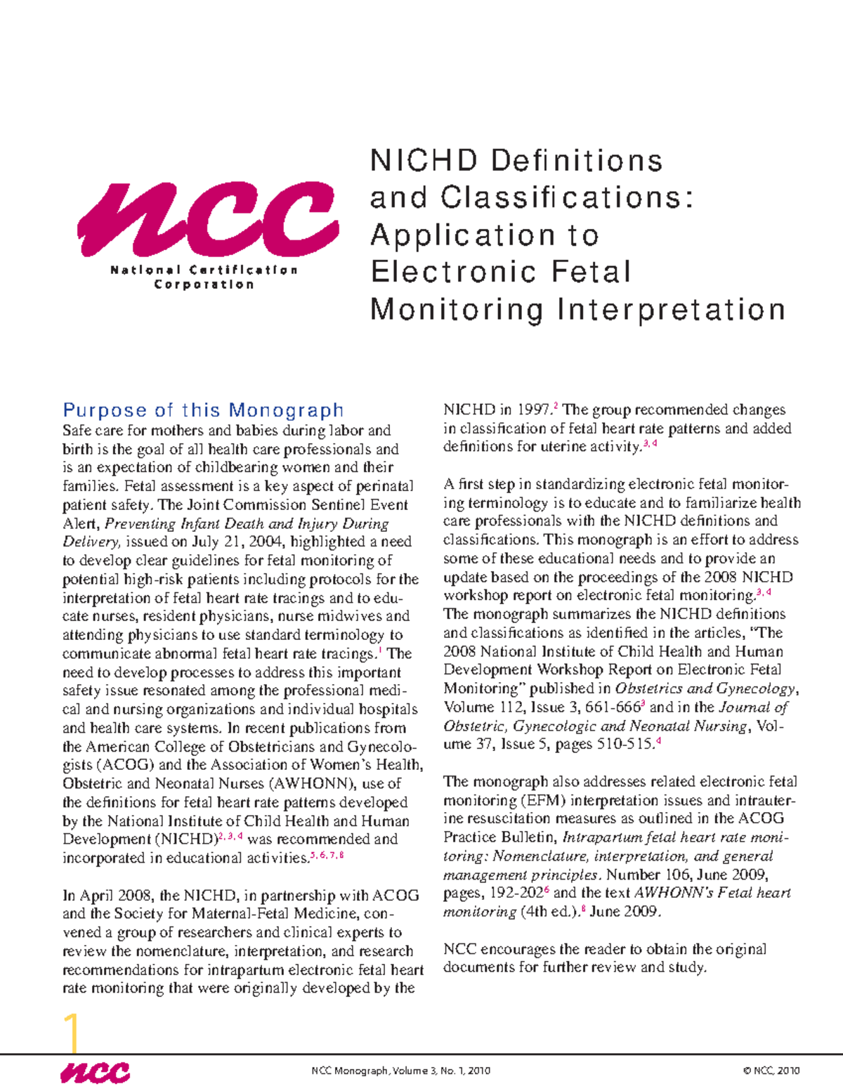 Fetal Monitoring Monograph - 1 Purpose of t his M onogra ph Safe care ...