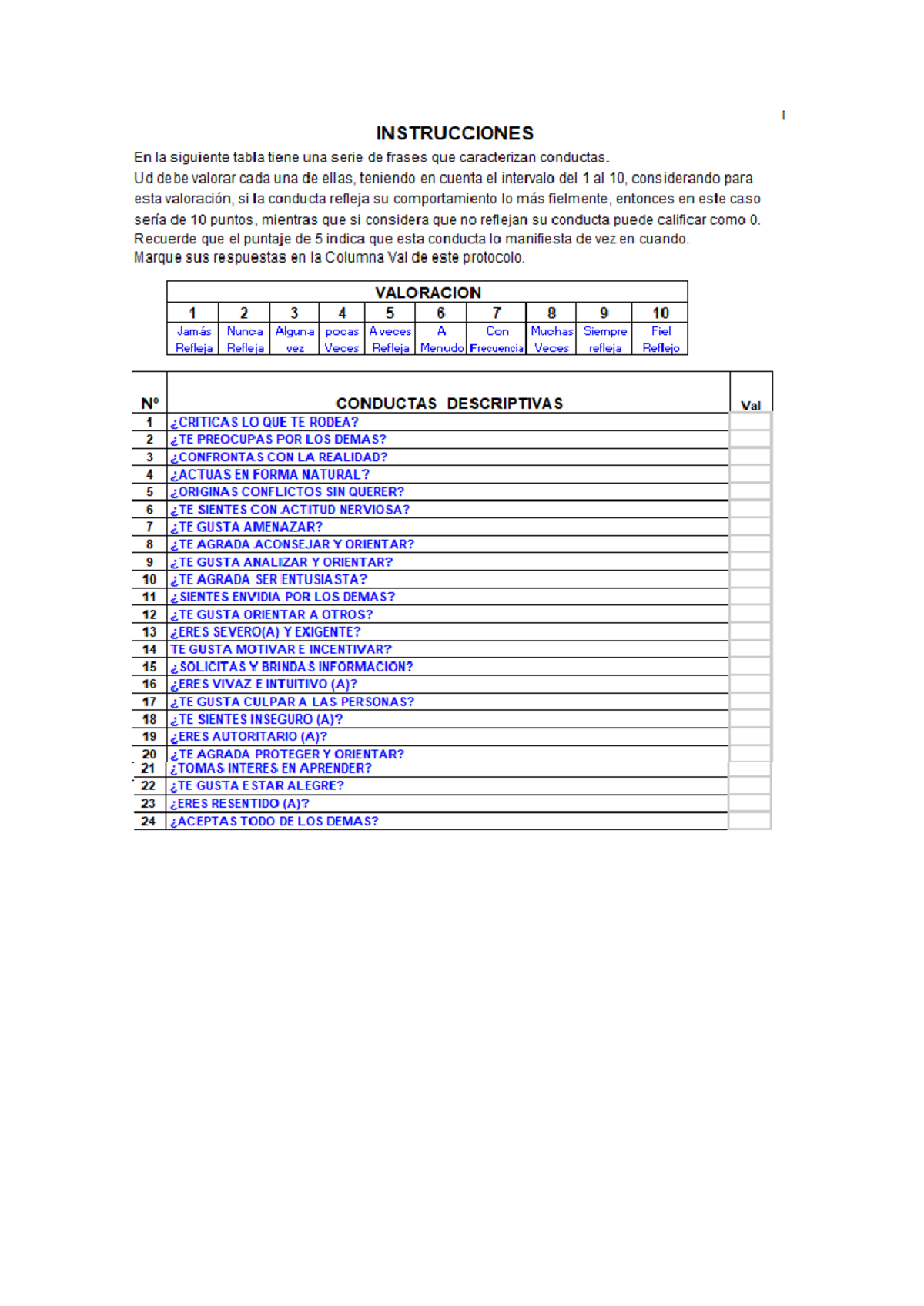 Cuestionario elo - I INSTRUCCIONES En la siguiente tabla tiene una serie de frases que ...