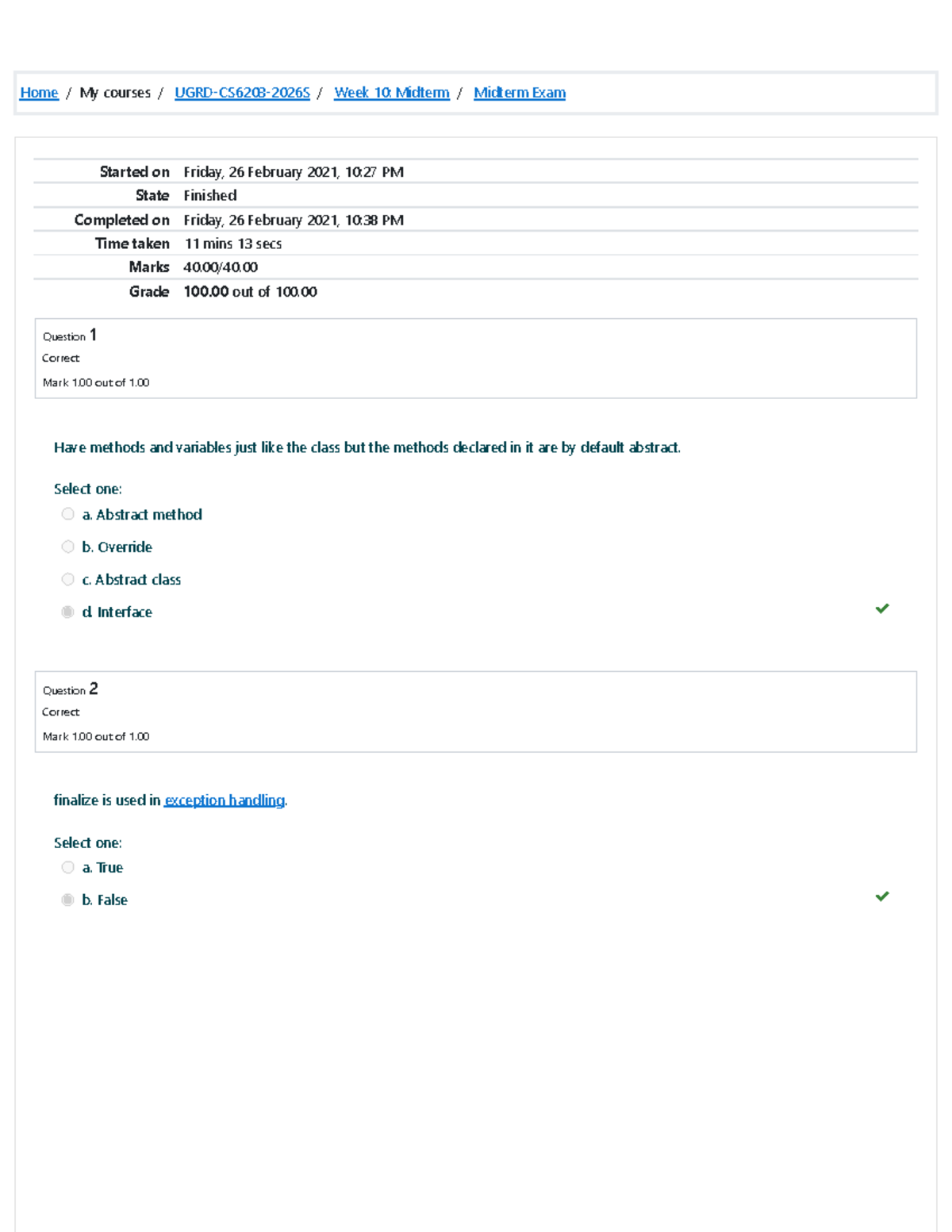 UGRD-CPE6203 Midterm Exam Attempt review - Home / My courses / UGRD-CS6203-2026S / Week 10 ...