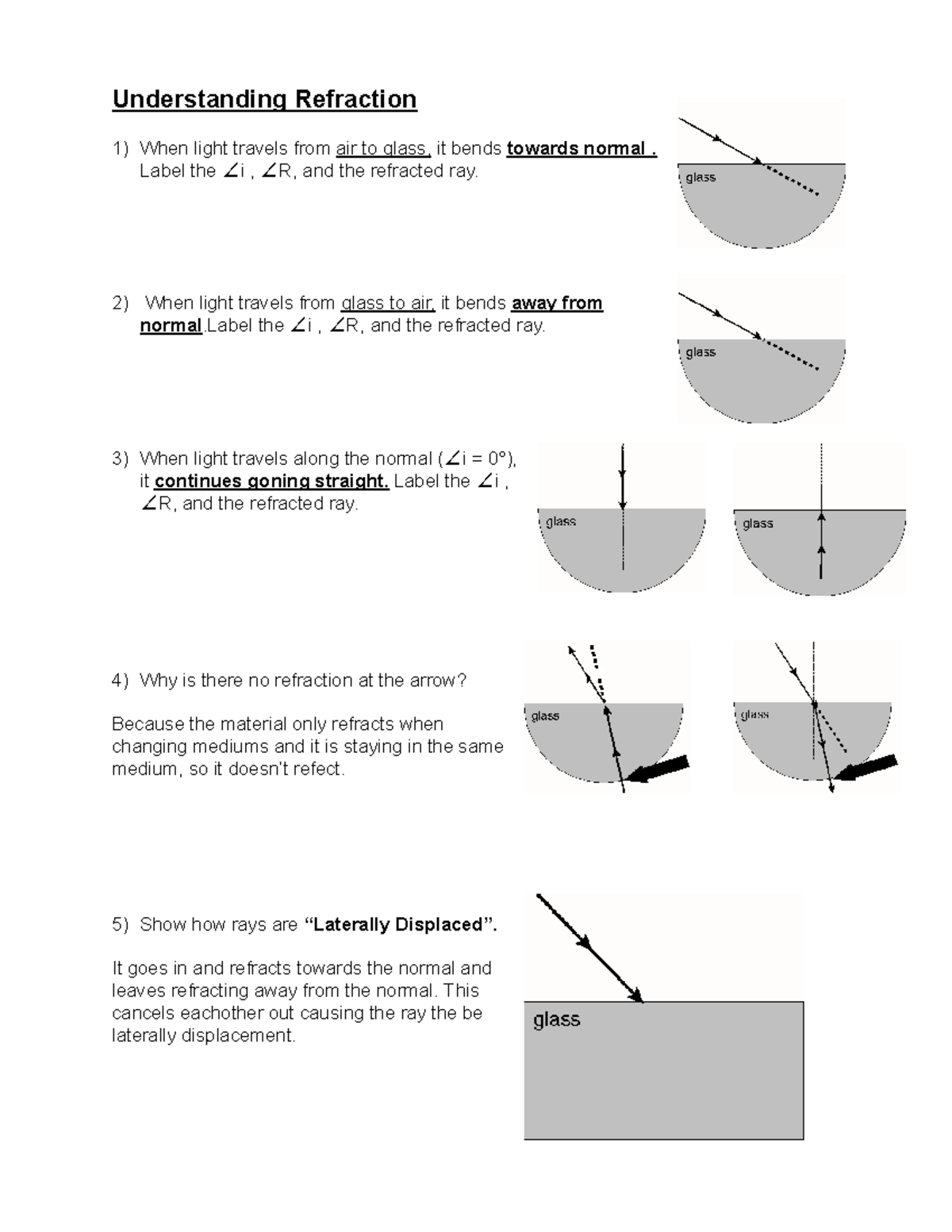 Refraction In Class Worksheet - Understanding Refraction When light ...