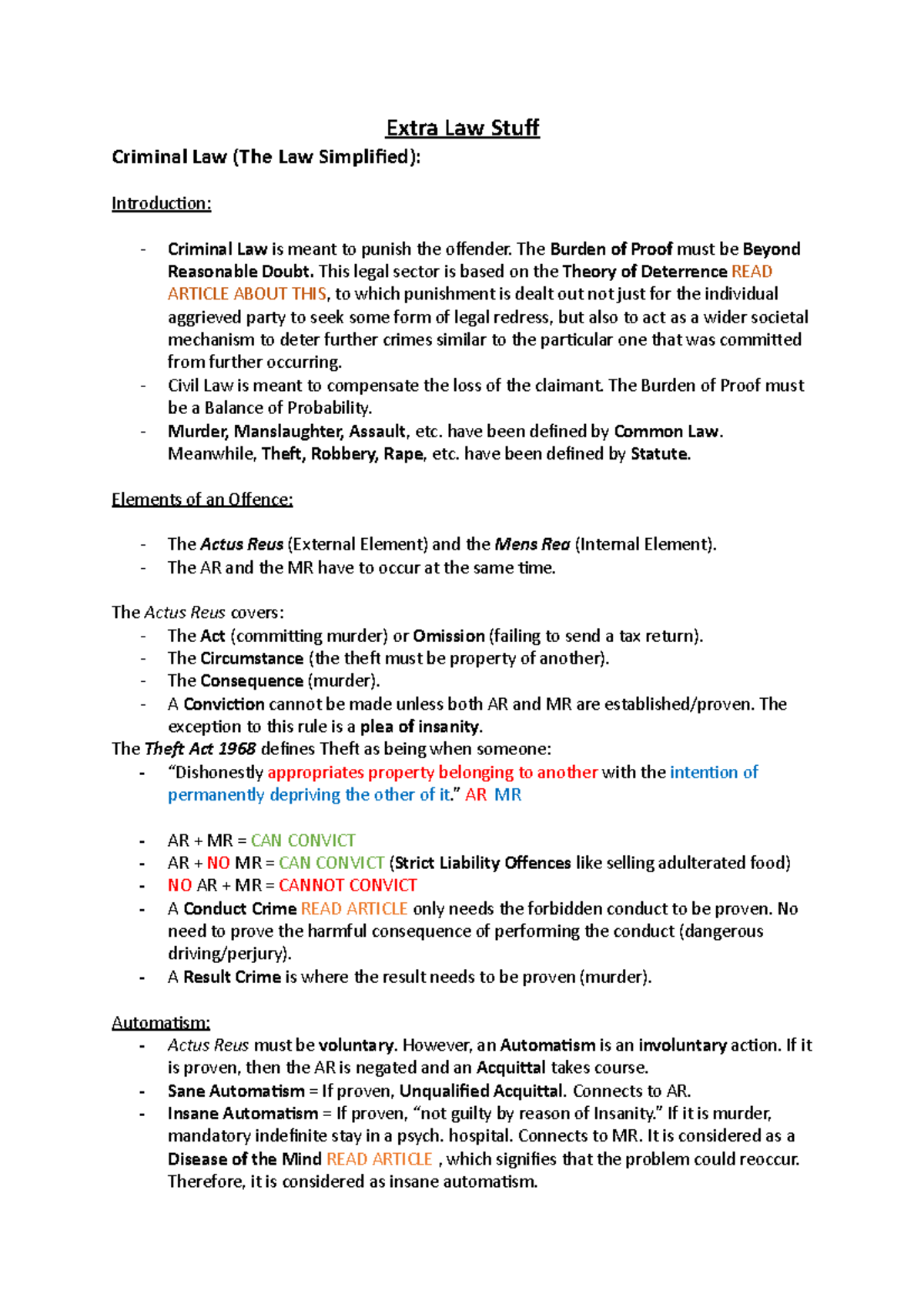 Extra Law Stuff - kmmm - Extra Law Stuf Criminal Law (The Law ...