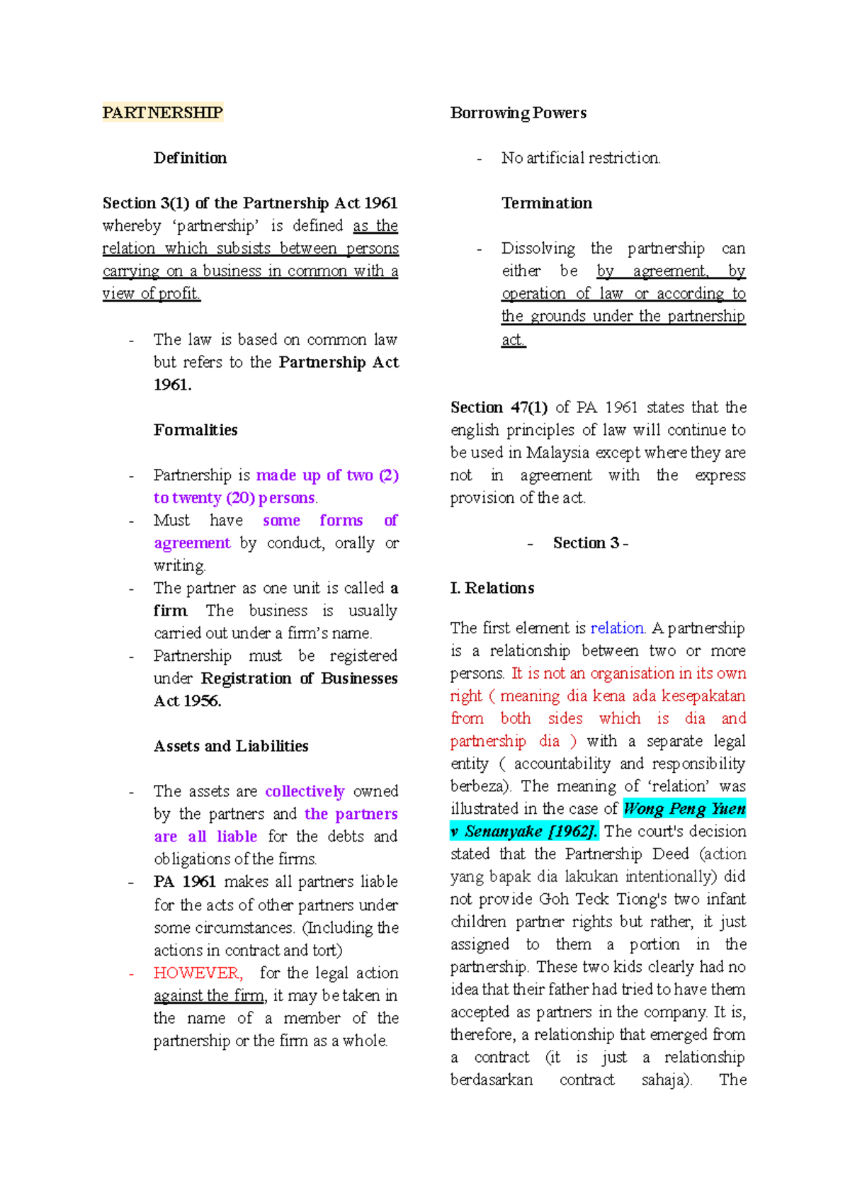 Corporate Notes for test, dont rely on this - PARTNERSHIP Definition ...
