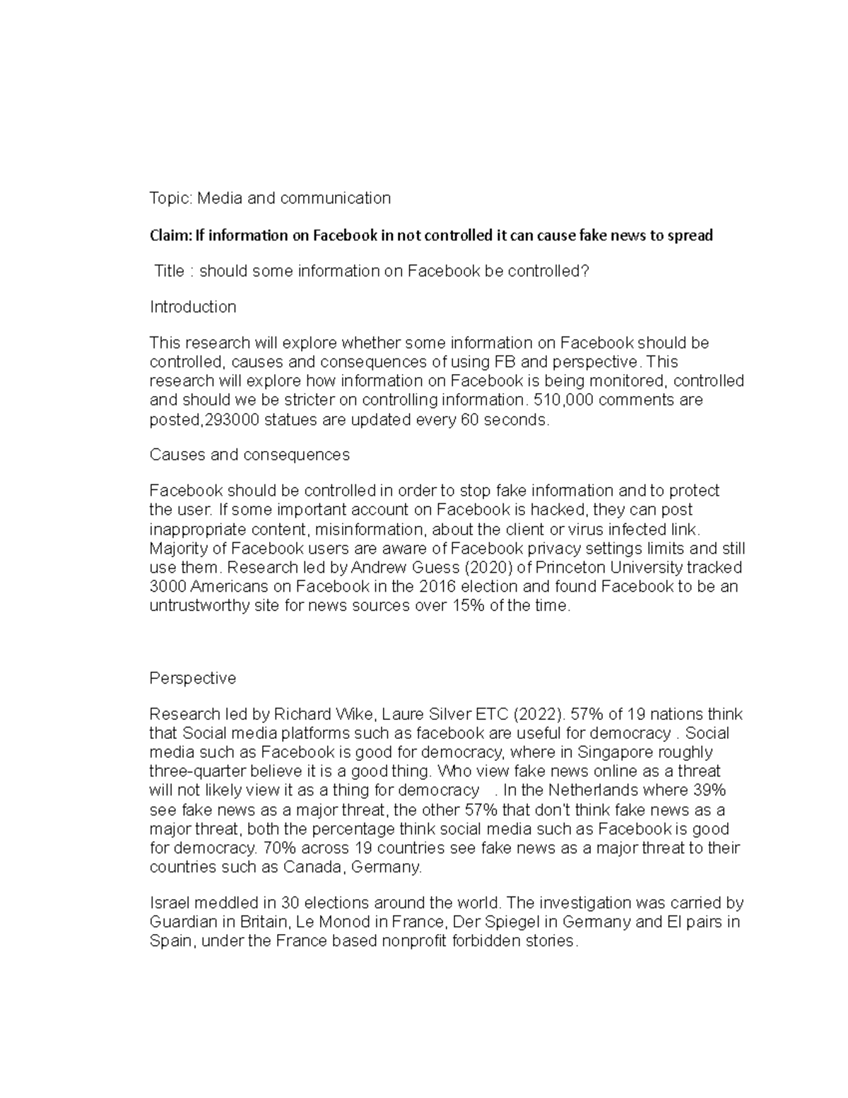 GP research paper - Topic: Media and communication Claim: If ...