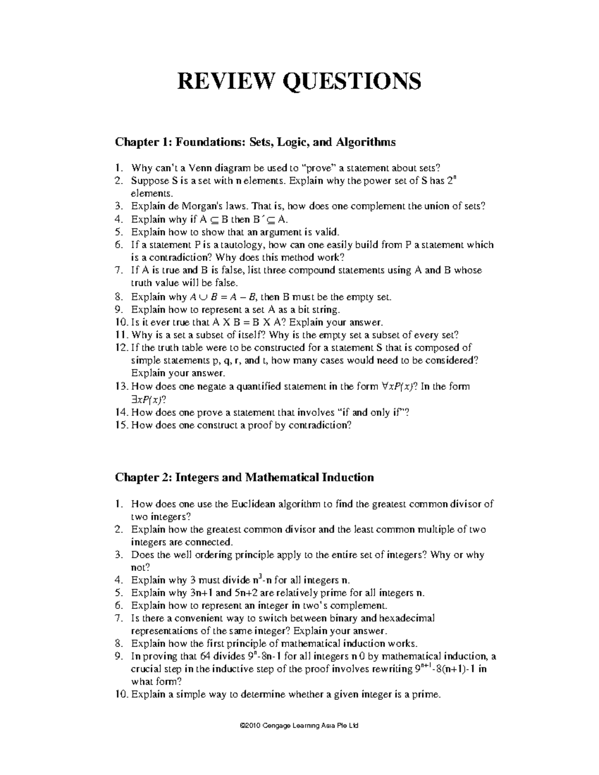 Discrete Math Review Questions - REVIEW QUESTIONS Chapter 1 ...