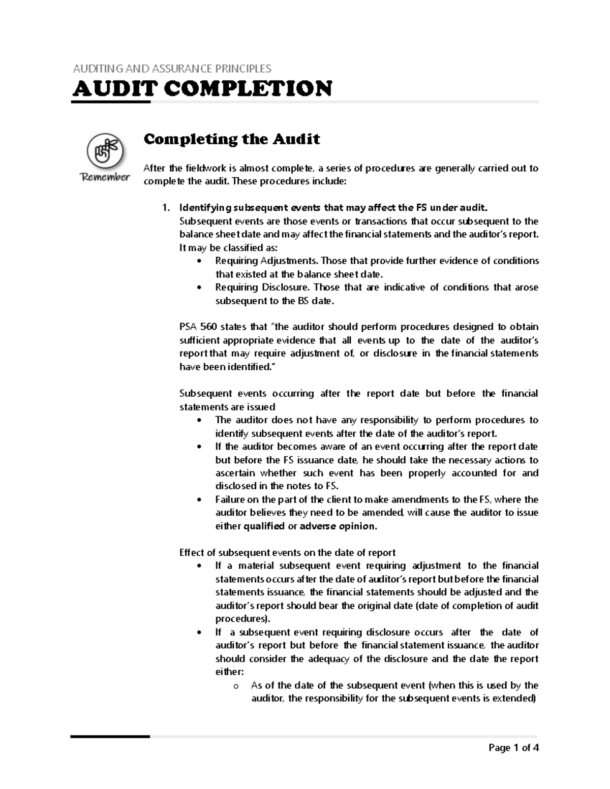 Module 008 Audit Completion - Completing the Audit After the fieldwork ...