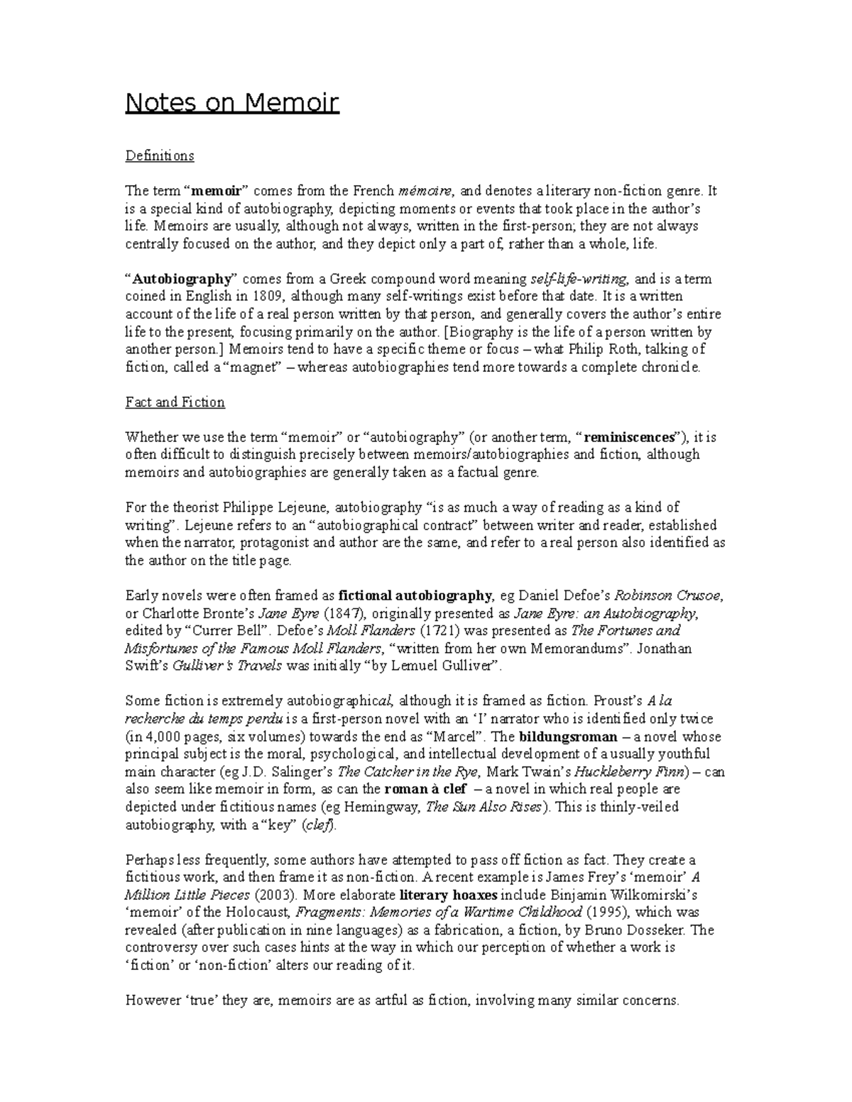 Memoir Worksheet Creative Writing Notes On Memoir Definitions The 