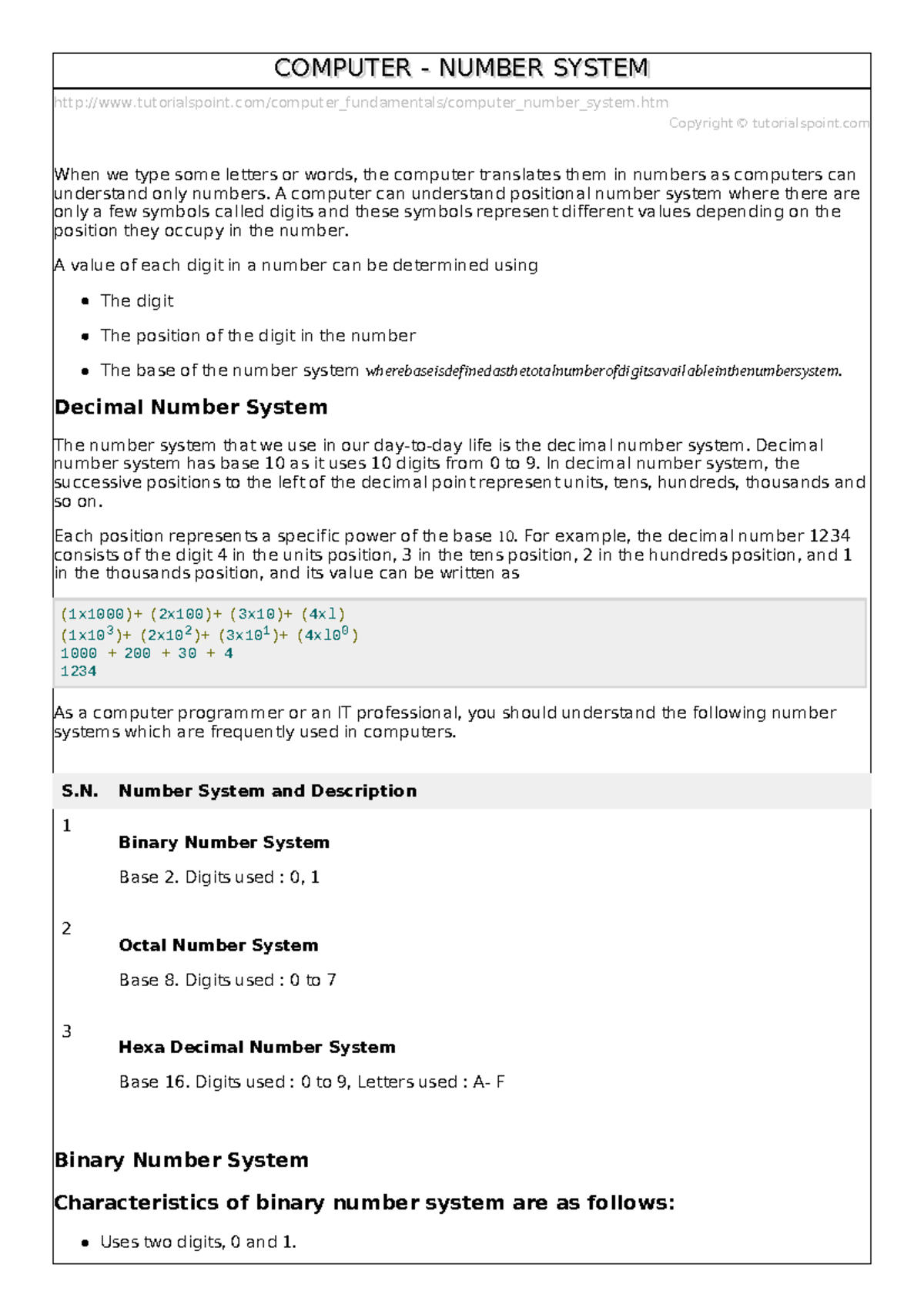 Computer number system - tutorialspoint/computer_fundamentals/computer_number_system.htm ...