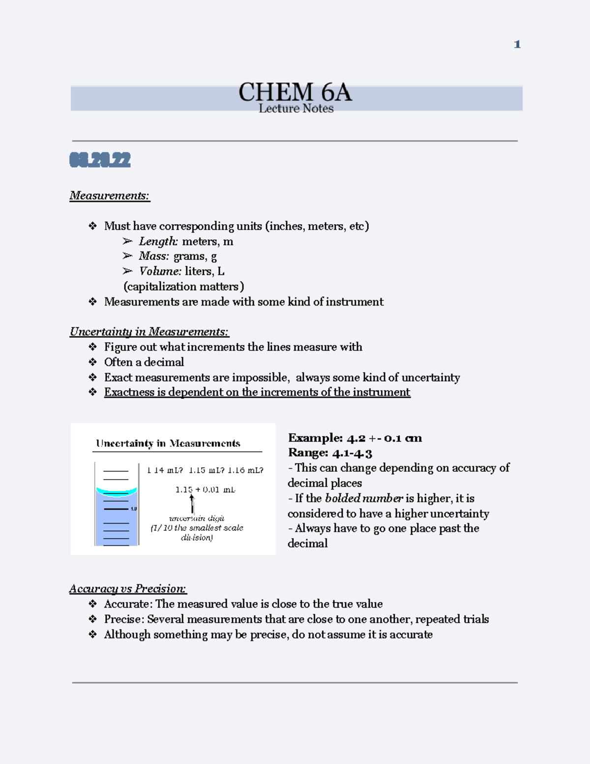Chem 6A Lecture Notes - 08. Measurements: Must have corresponding units ...