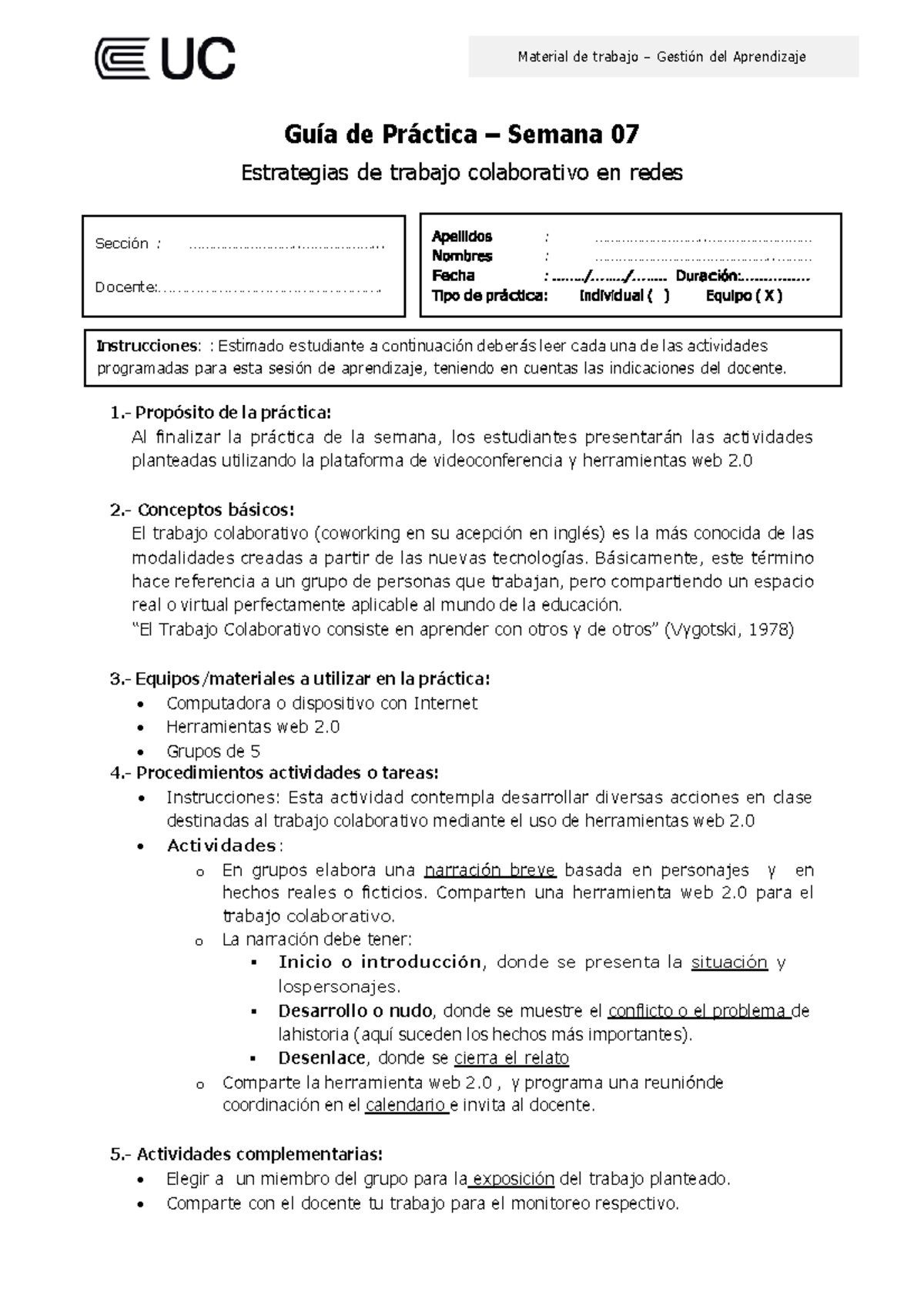 Guía de Práctica - Sem 07 - Material de trabajo – GestiÛn del Aprendizaje GuÌa de Pr·ctica ...