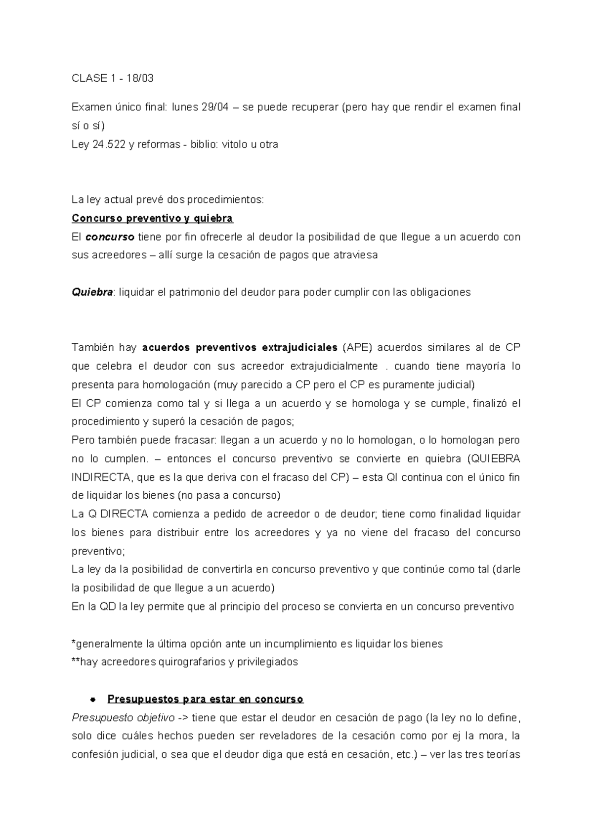 Clases - CLASE 1 - 18/ Examen único final: lunes 29/04 – se puede ...