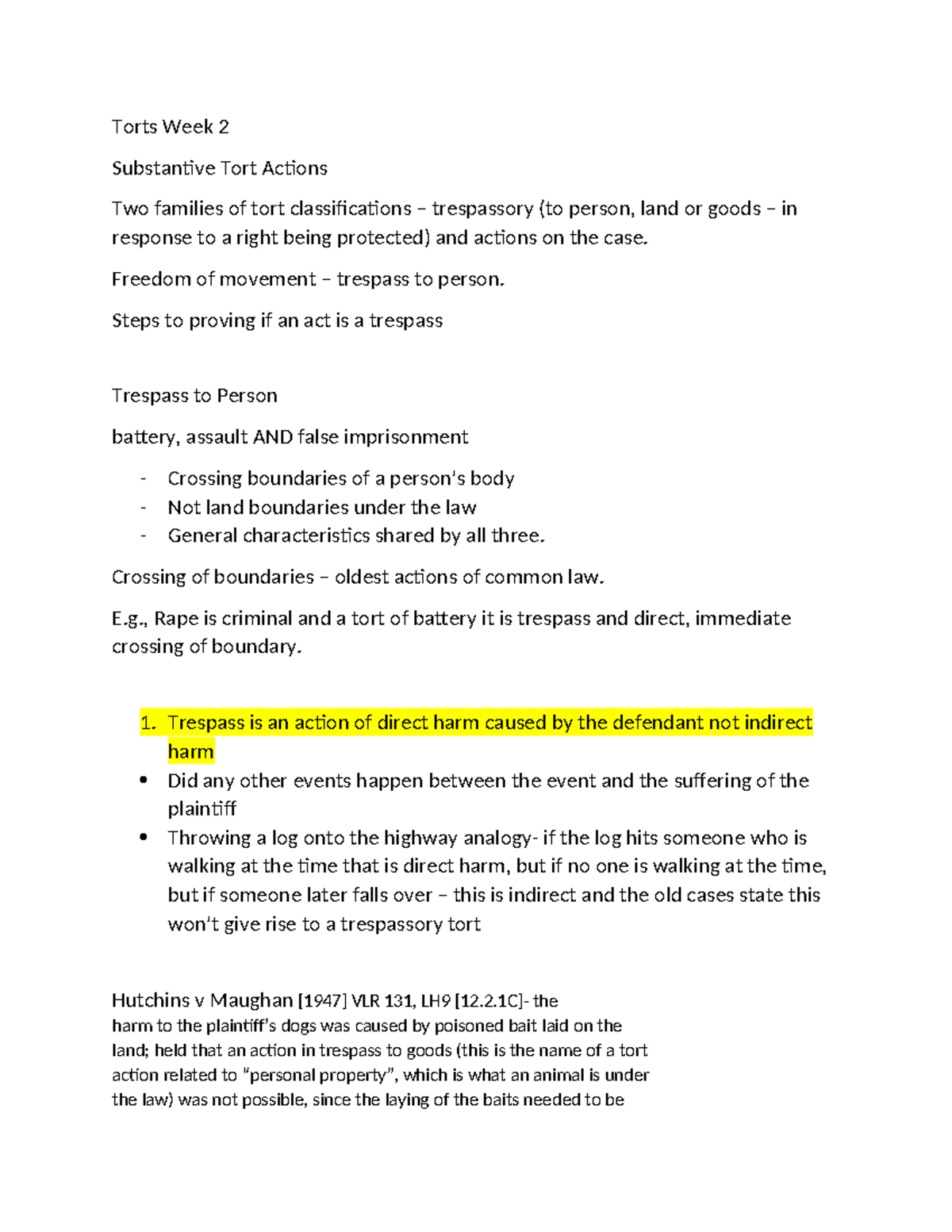 Lecture notes constitutional law - Torts Week 2 Substantive Tort ...