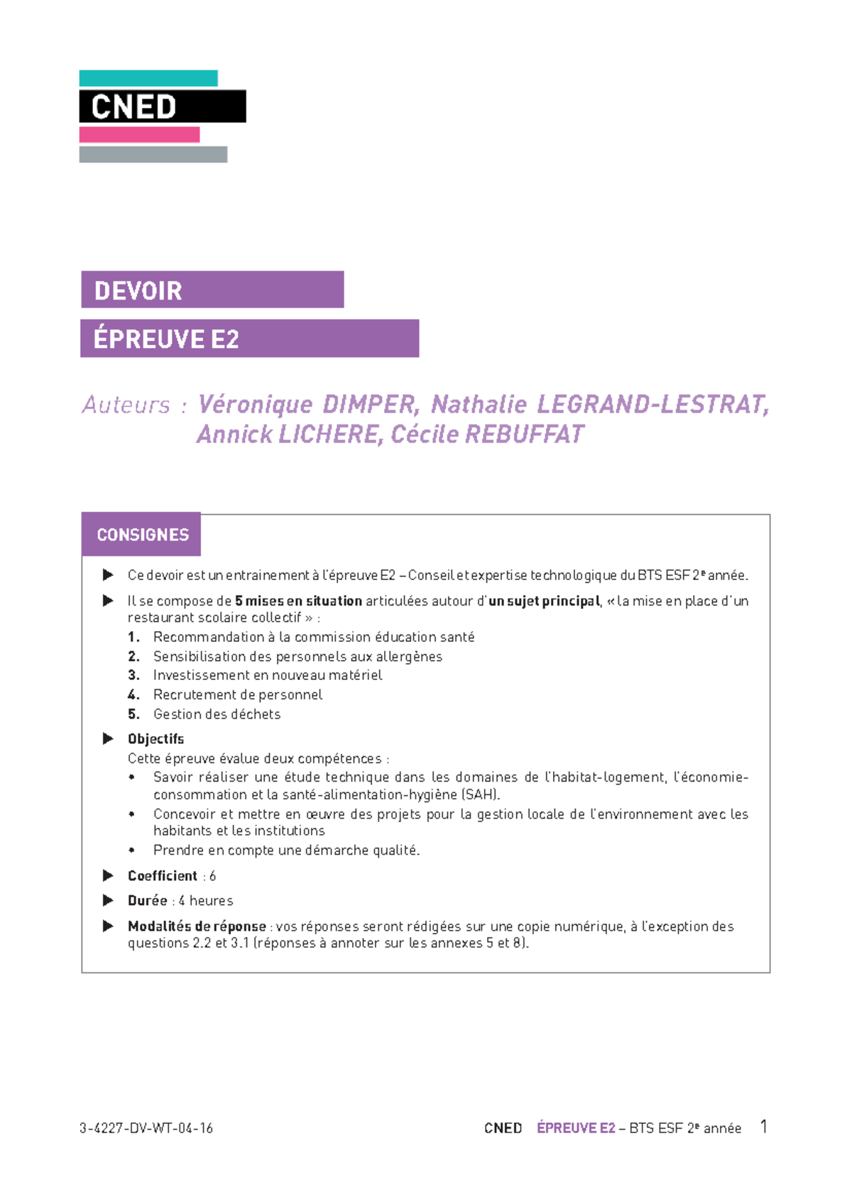 Sujet bts blanc e2 - DEVOIR Auteurs : Véronique DIMPER, Nathalie ...