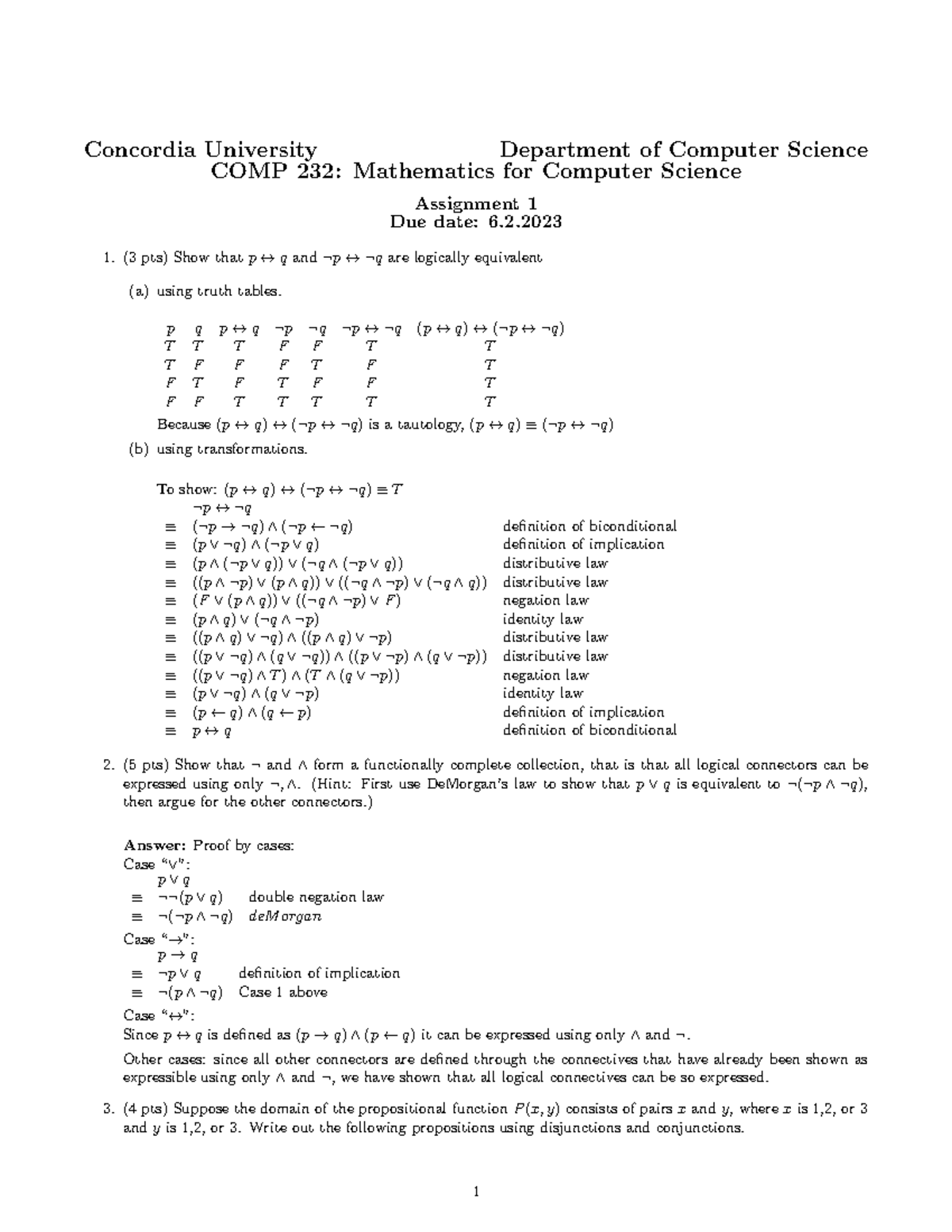 COMP232 Assignment 1 Winter 2023 Solutions - Concordia University Department of Computer Science ...