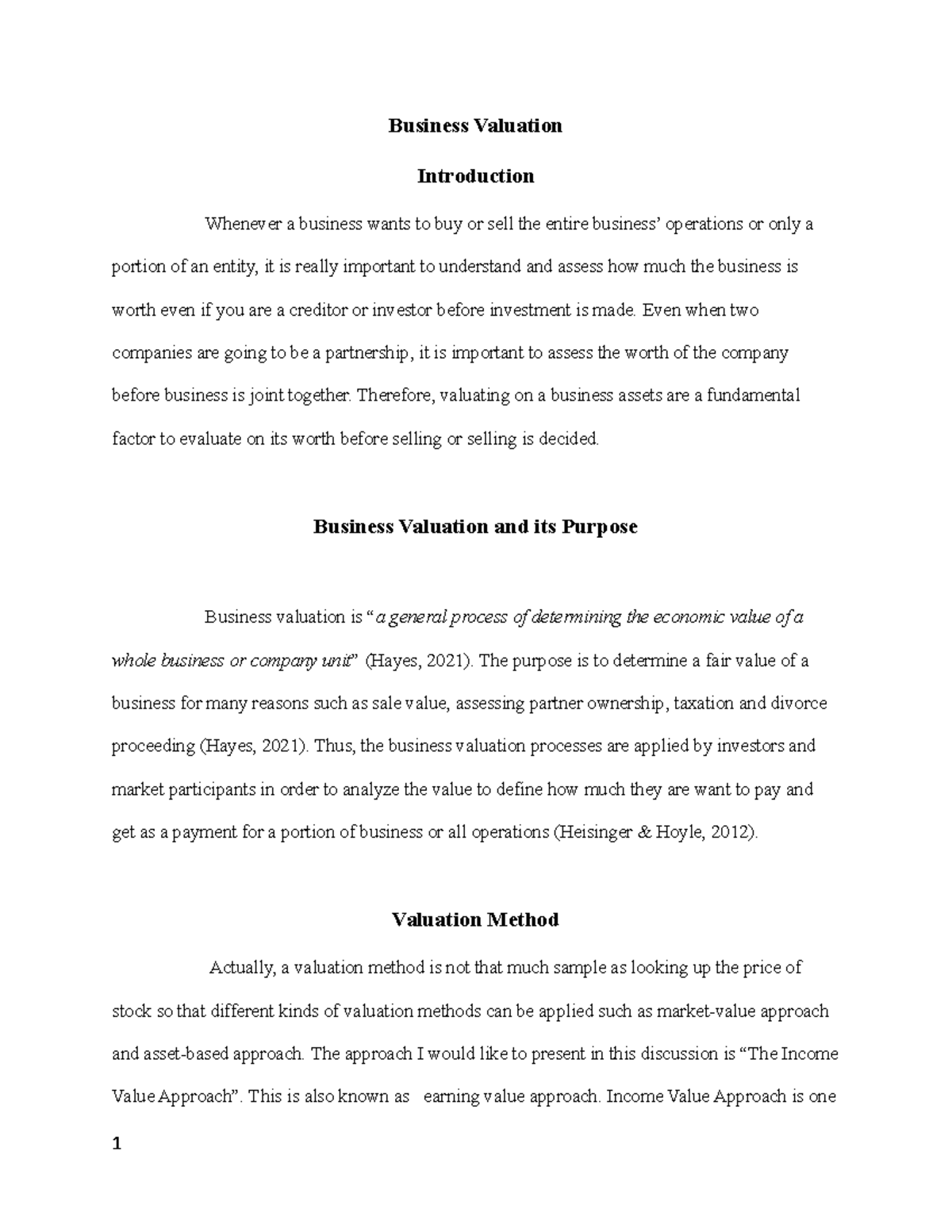 Discussion Unit unit 5 - Business Valuation Introduction Whenever a ...