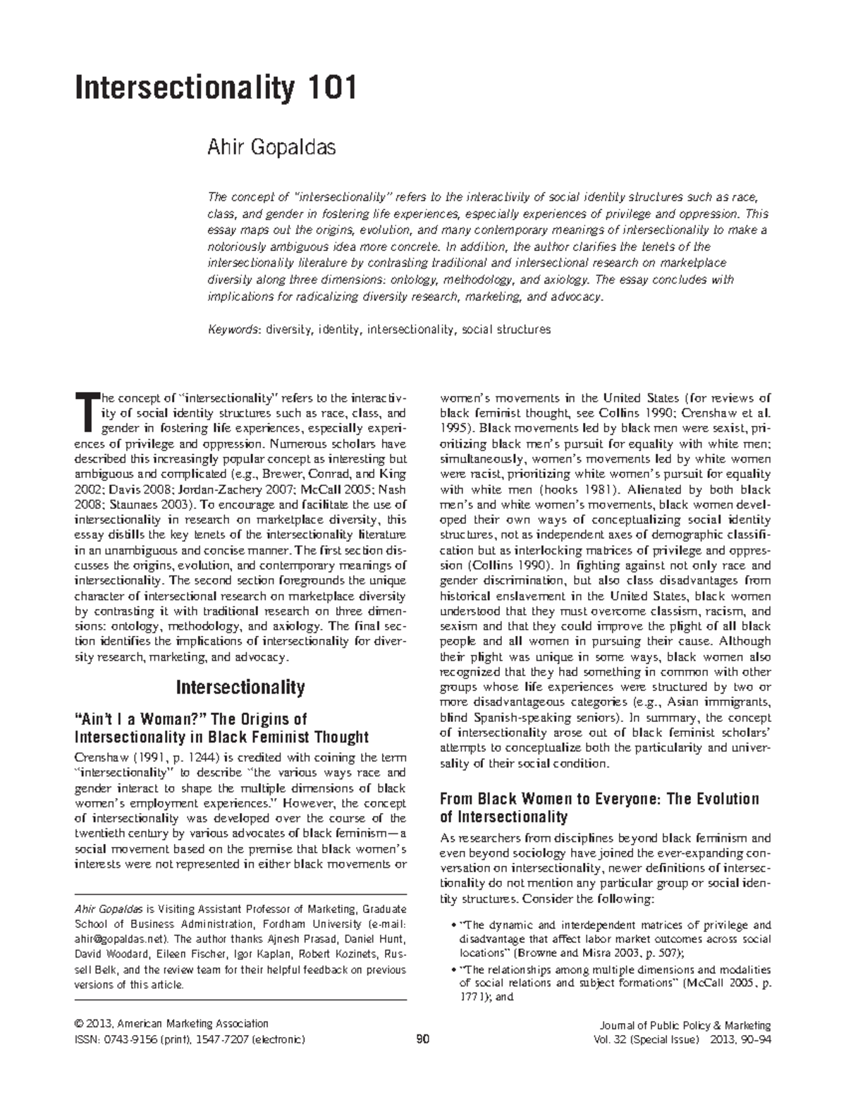 Intersectionality 101-2 - Journal of Public Policy & Marketing Vol. 32 ...