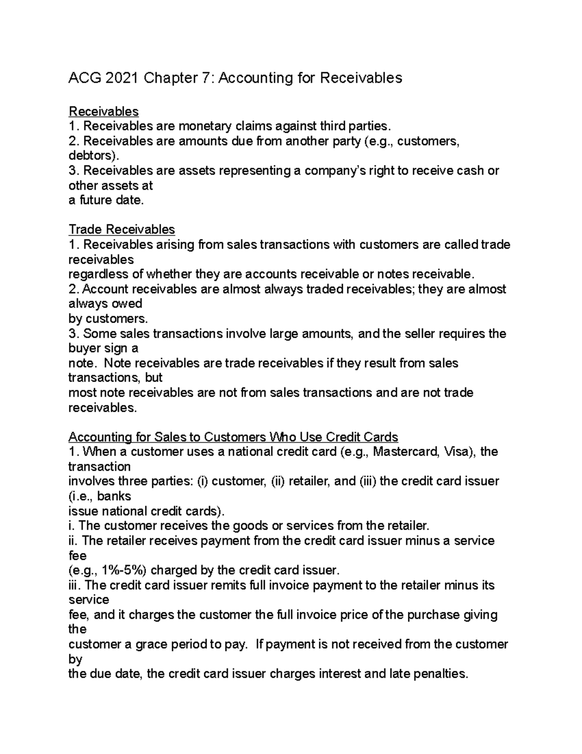 ACG 2021 Chapter 7 - ACG 2021 Chapter 7: Accounting for Receivables ...