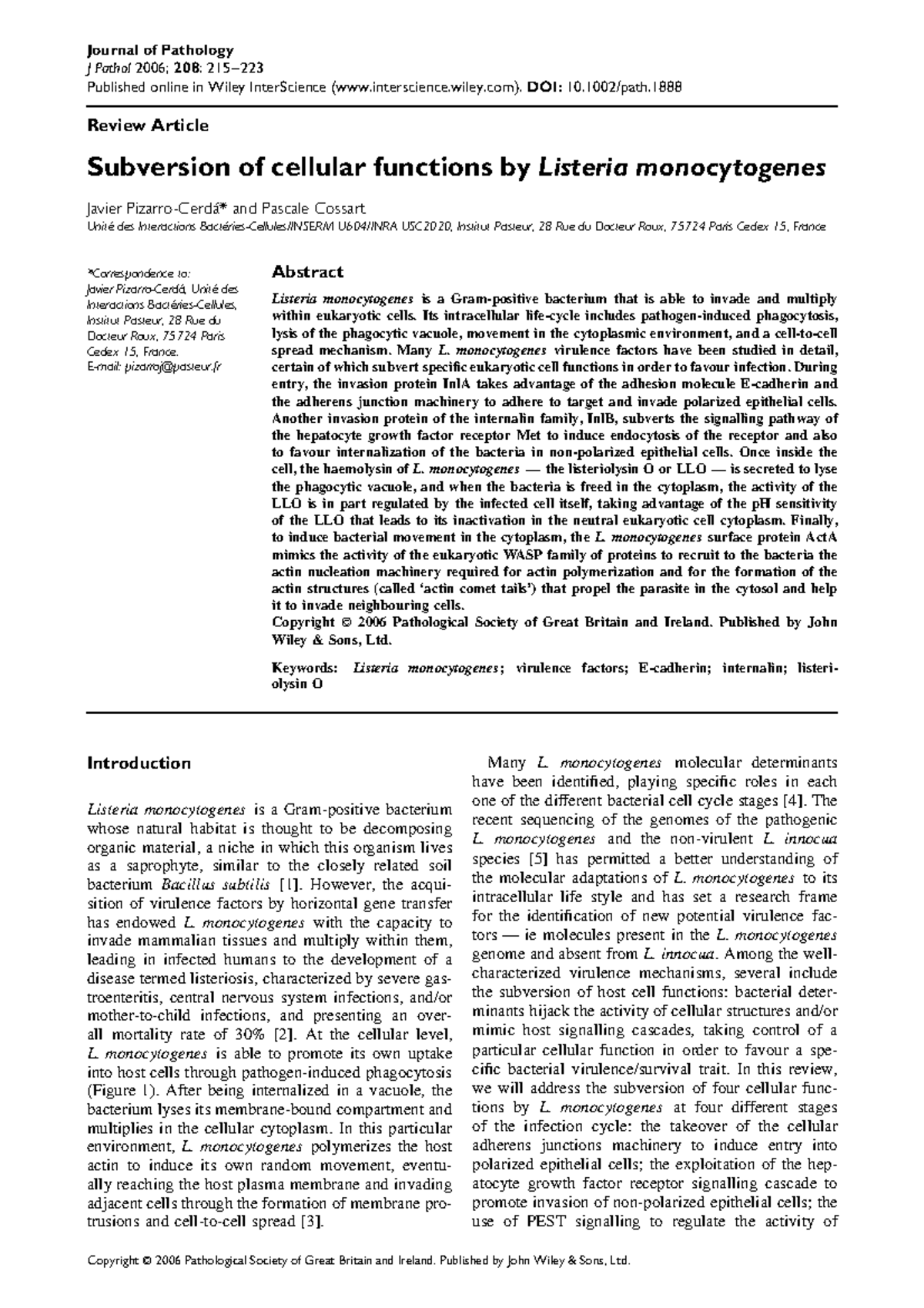 4 - Subversion of cellular functions by Listeria monocytogenes ...