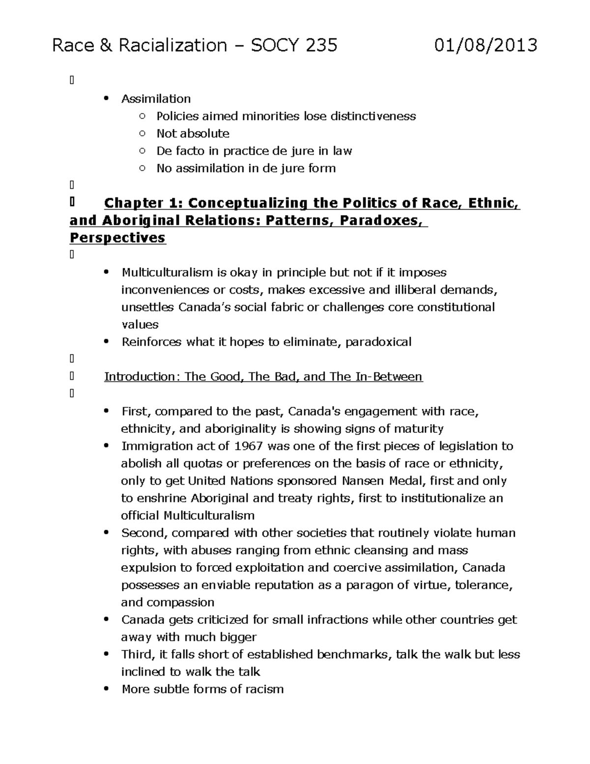 Summary - Race And Racialization - Race & Racialization – SOCY 235 01 ...