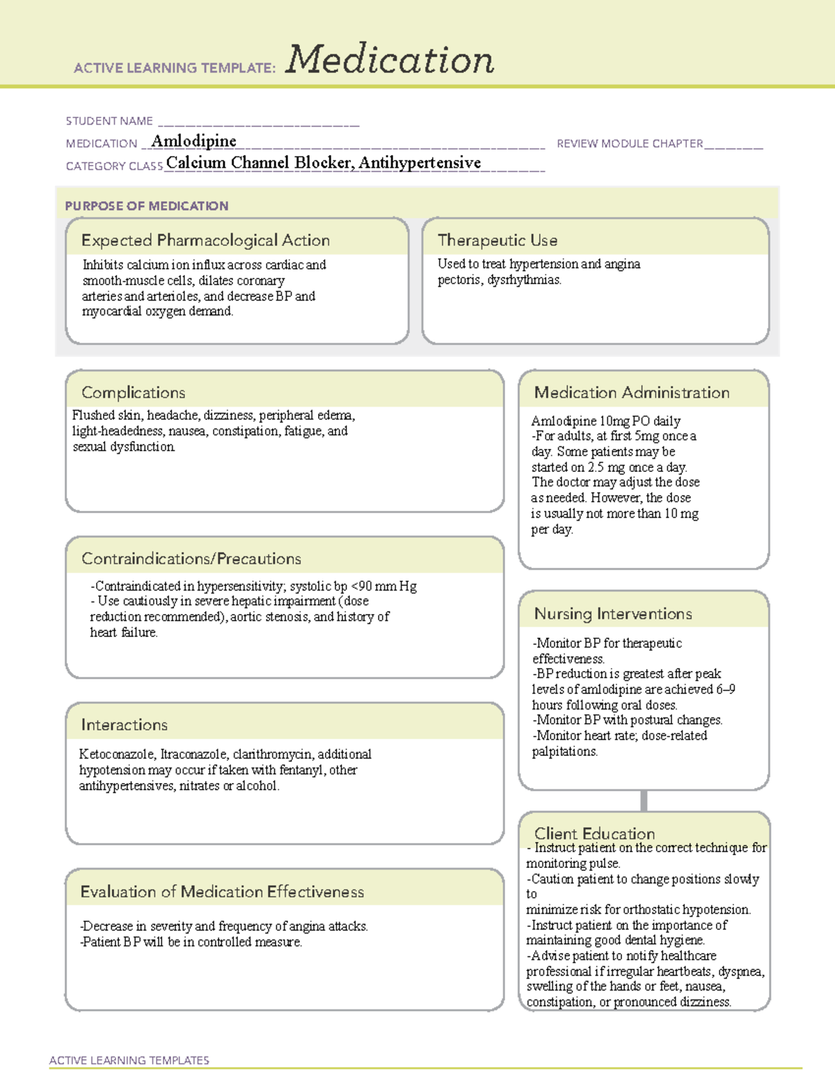 Virtual Clinical Assignment #2 2 - ACTIVE LEARNING TEMPLATES Medication ...