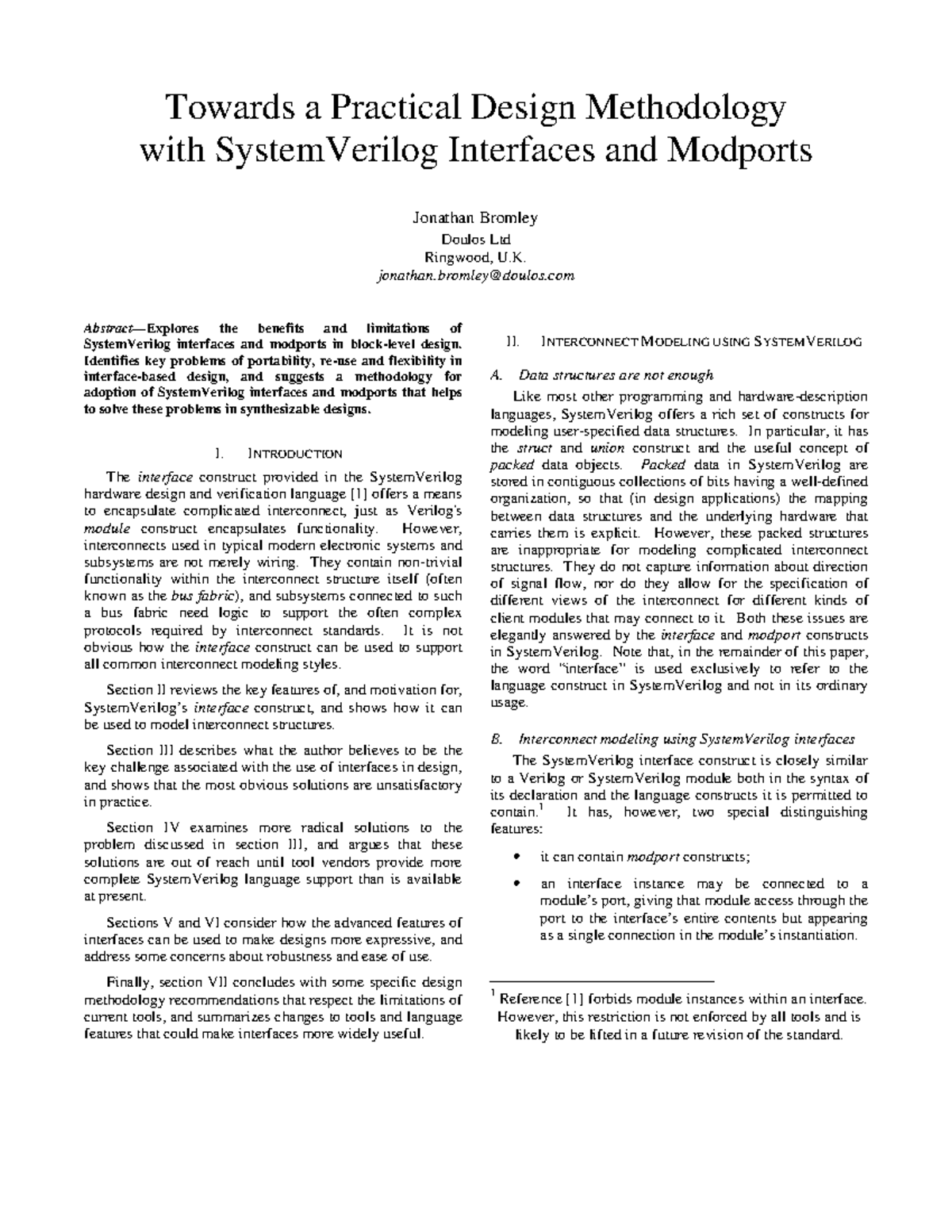 Dvcon 07 doulos sysvlog paper - Towards a Practical Design Methodology ...