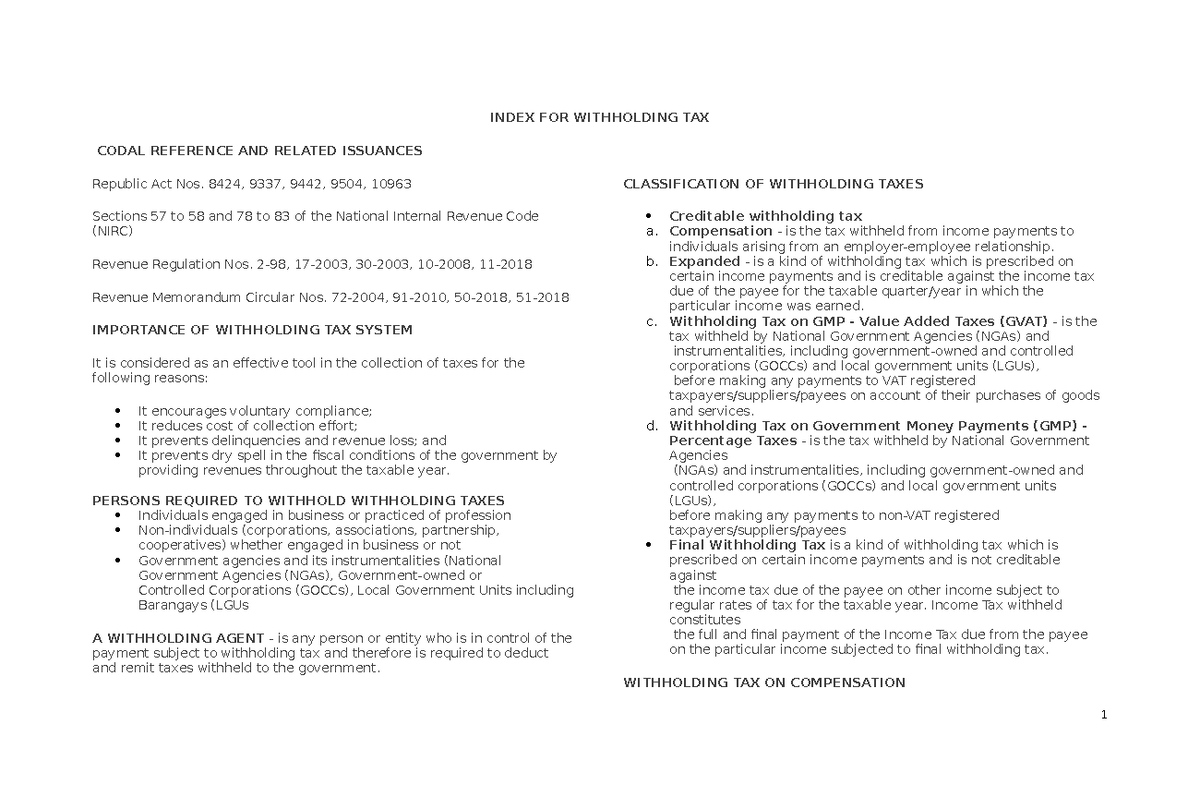 Index for Withholding Tax - INDEX FOR WITHHOLDING TAX CODAL REFERENCE ...