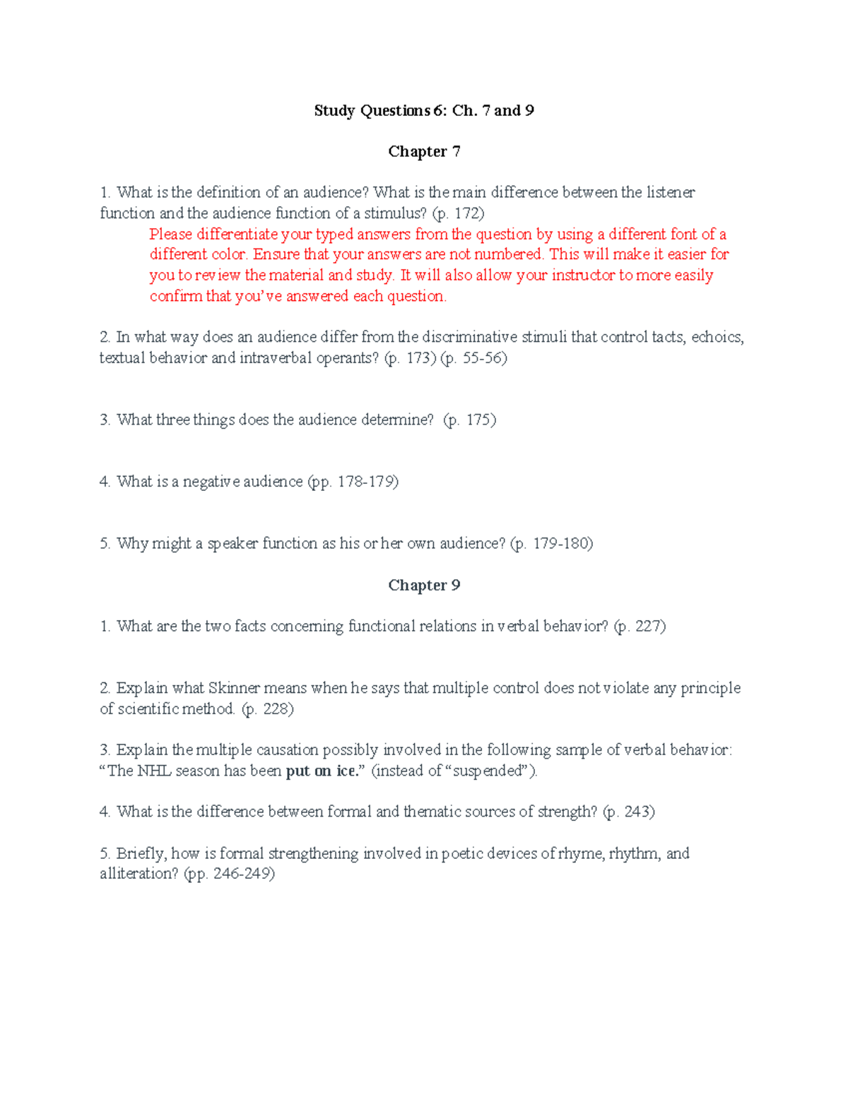 Study-Questions-6 - scored 20/20 - Study Questions 6: Ch. 7 and 9 Chapter 7 What is the ...